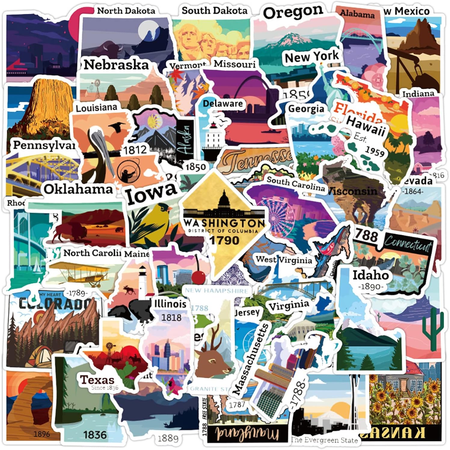 Amazon.com: 50PCS State Stickers, Travel USA Stickers for Luggage ...