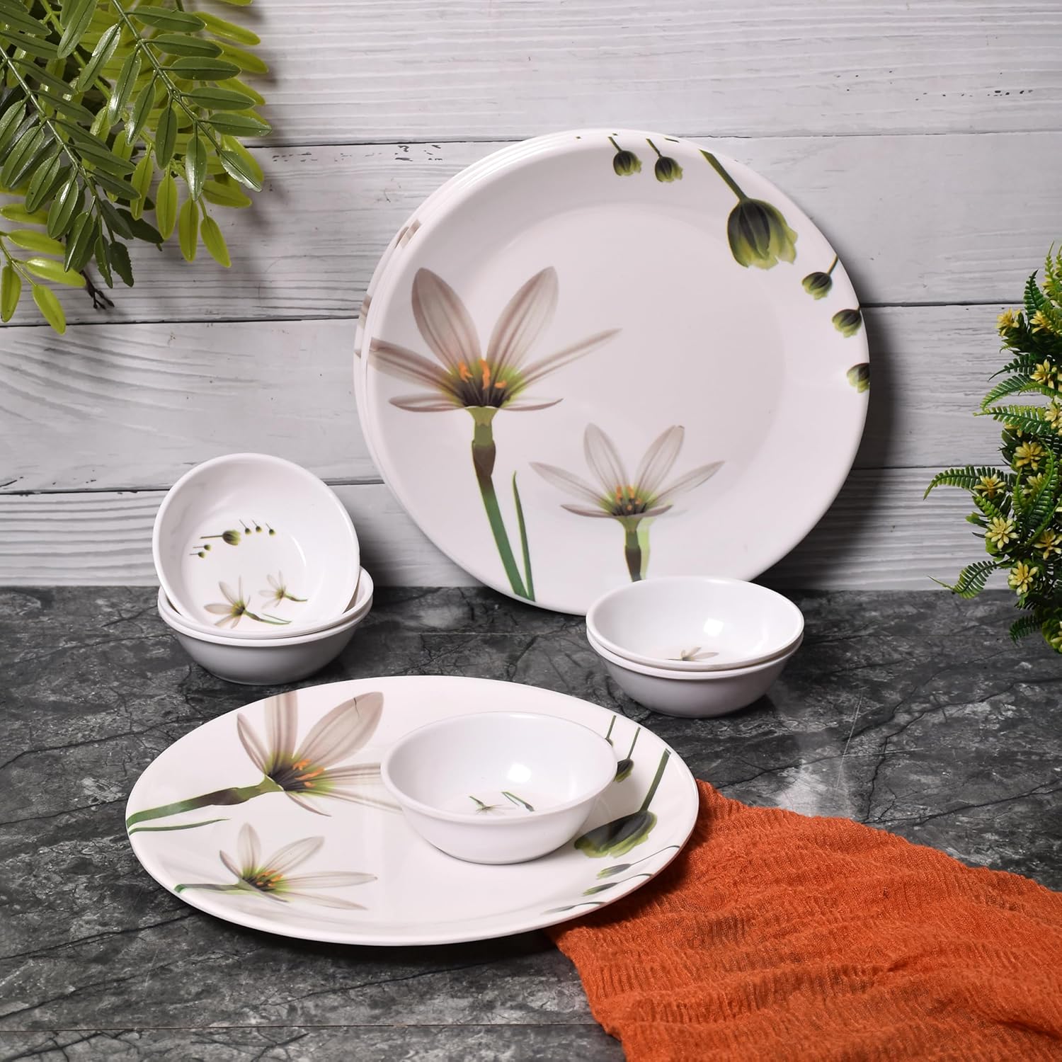 Buy Golden Fish Melamine Full Dinner Plates Set & Veg Bowl Set of 12 ...