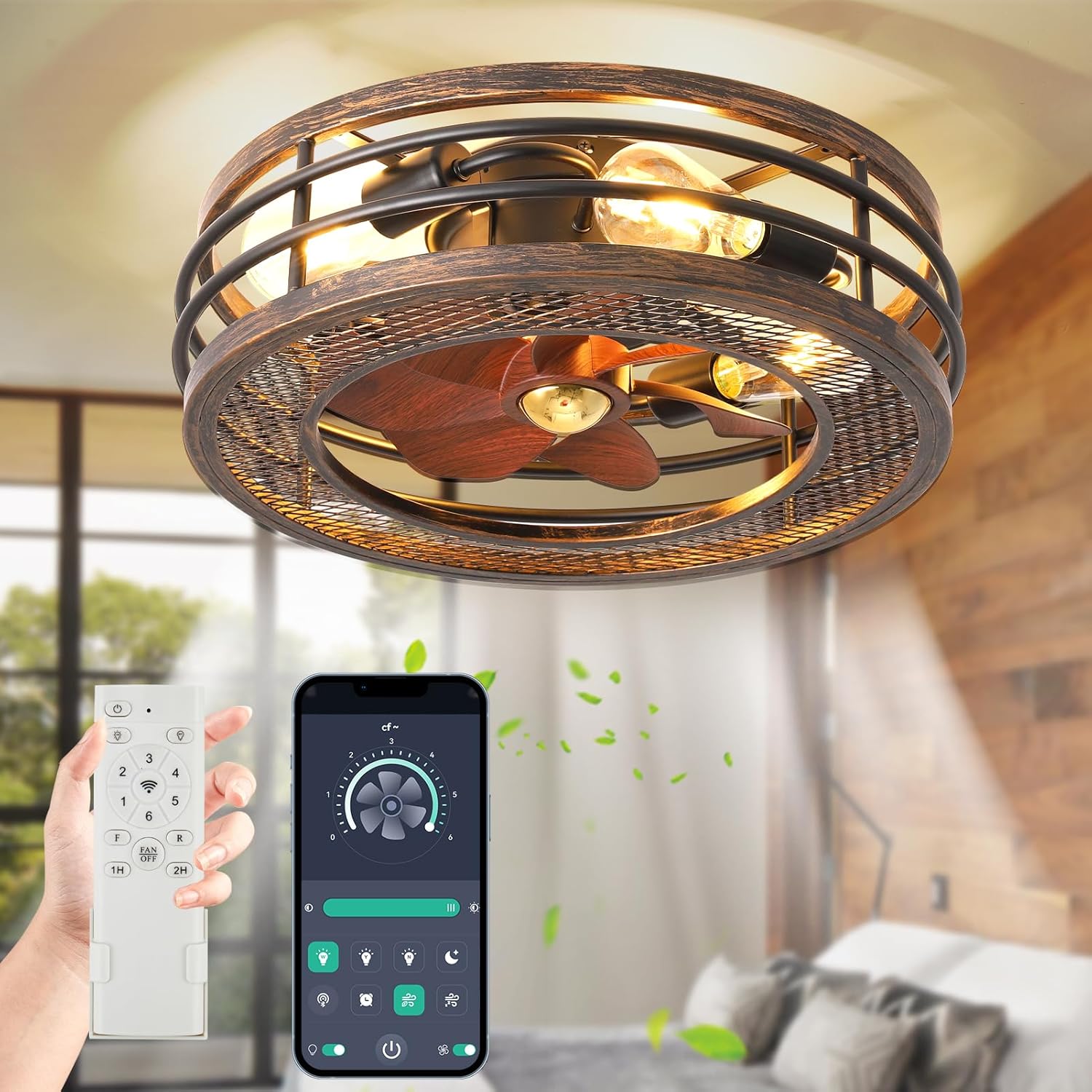 Amazon.com: WINJECEI Caged Ceiling Fan with Lights Remote Control, 19 ...