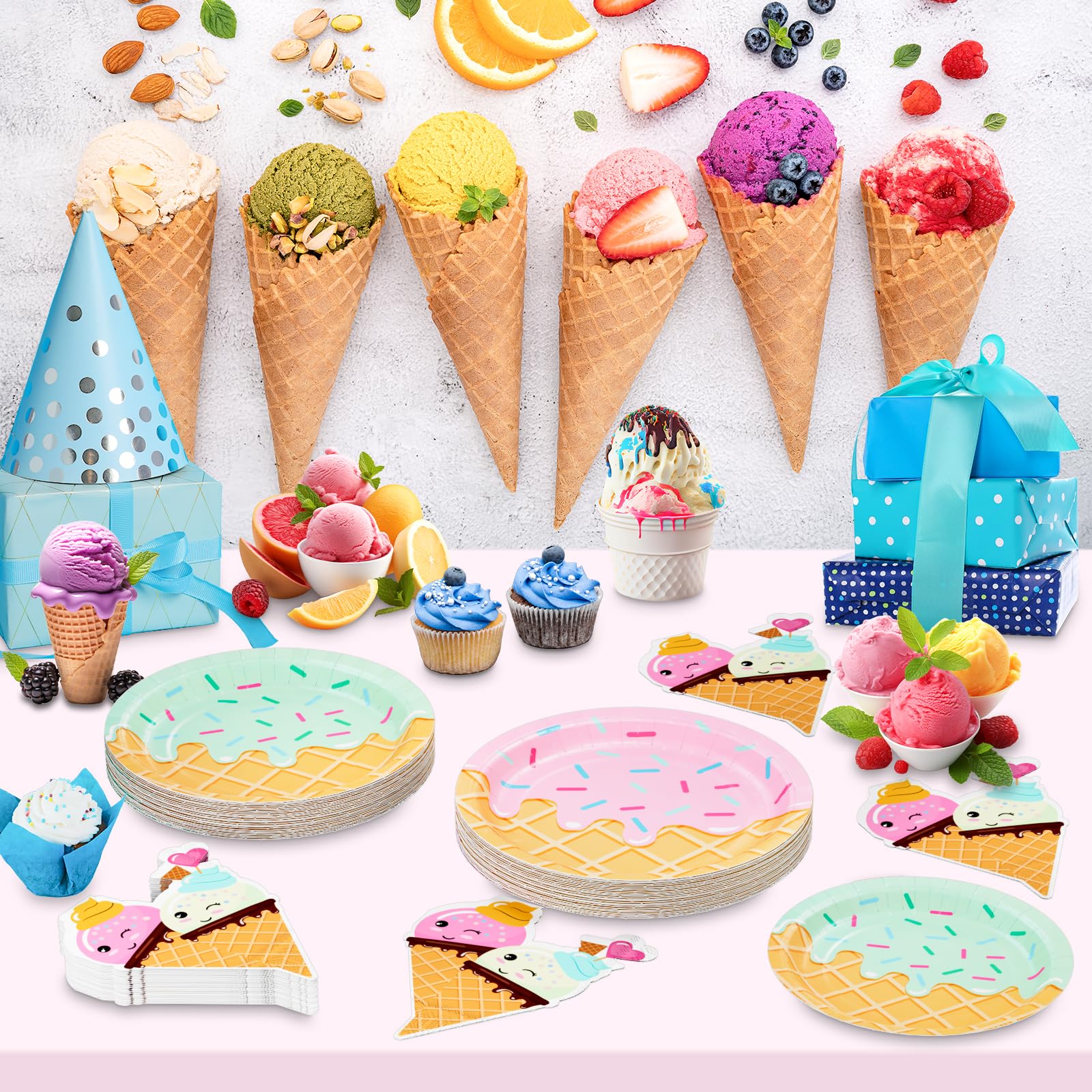 Snapklik.com : 48 Pcs Ice Cream Birthday Party Plates And Napkins Kit ...