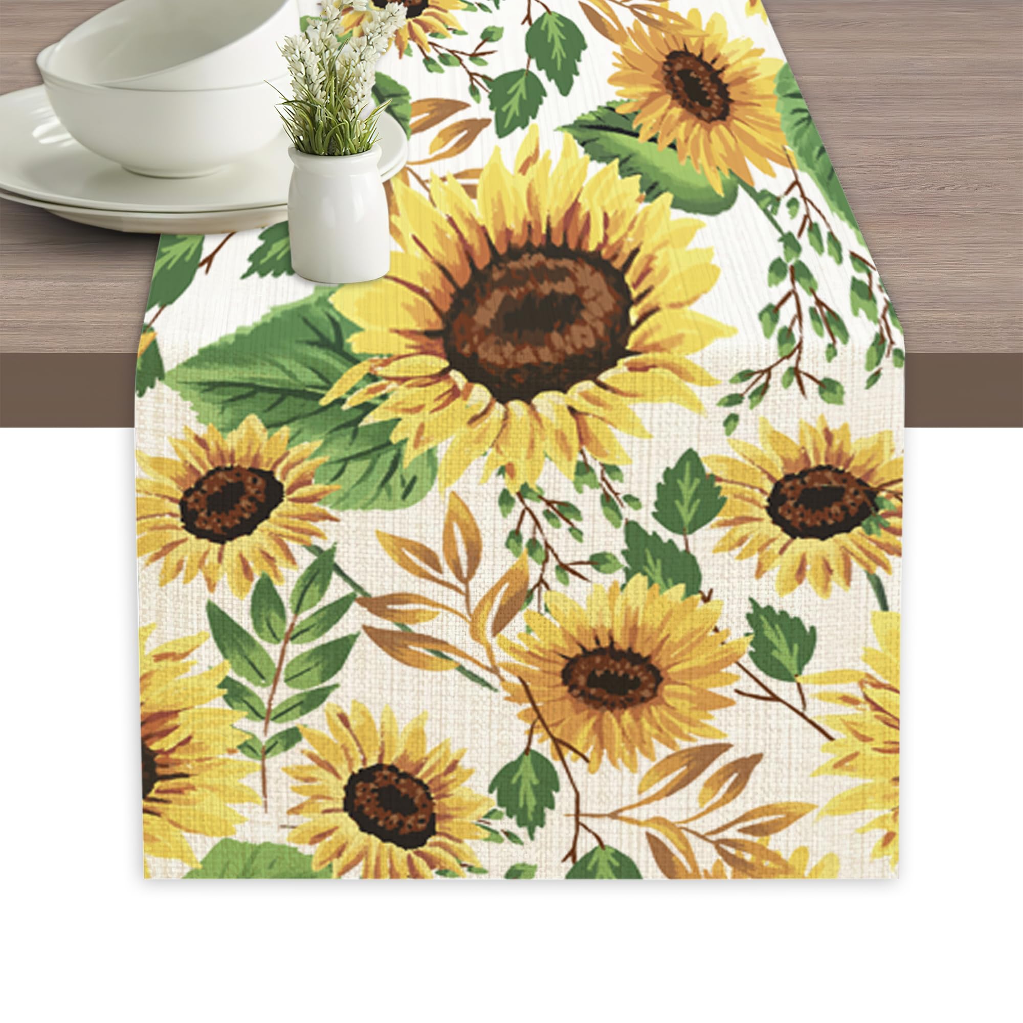 Amazon.com: Table Runner Sunflower Leaves Table Runners Summer Seasonal ...