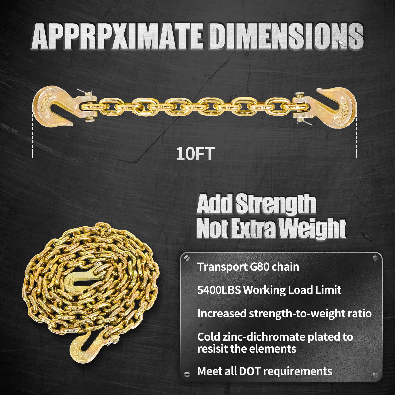 Snapklik.com : G80 Load Binder Chain,3/8"x10ft Tow Chain