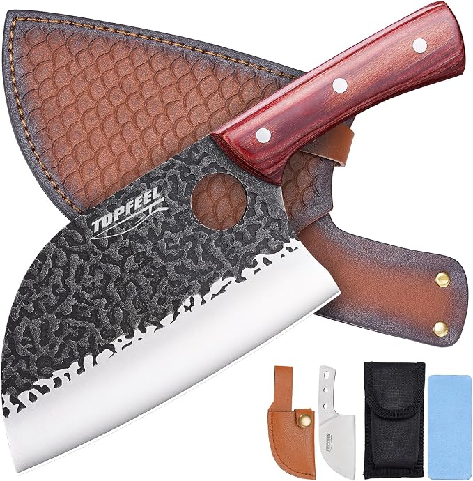 Amazon.com: 6.8Inch Serbian Chef Knife- Meat Cleaver, Butcher Knife set ...