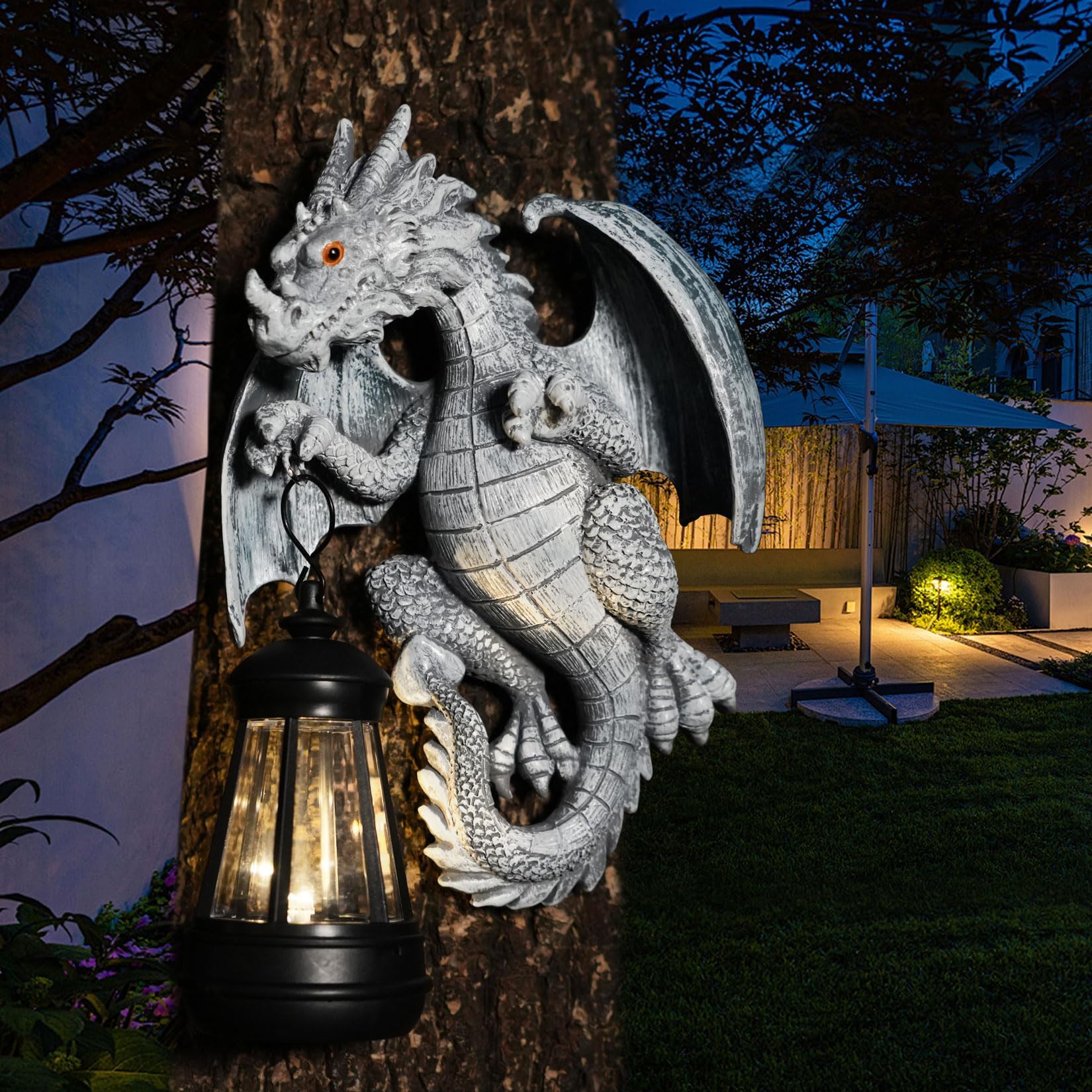 Dragon Statues Tree Hugger with Solar Lantern Resin Solar Dragon Statue ...