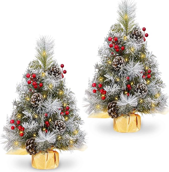 Amazon.com: 2 Pack 24 Inch /2FT Tabletop Christmas Tree, Snowy Flocked ...
