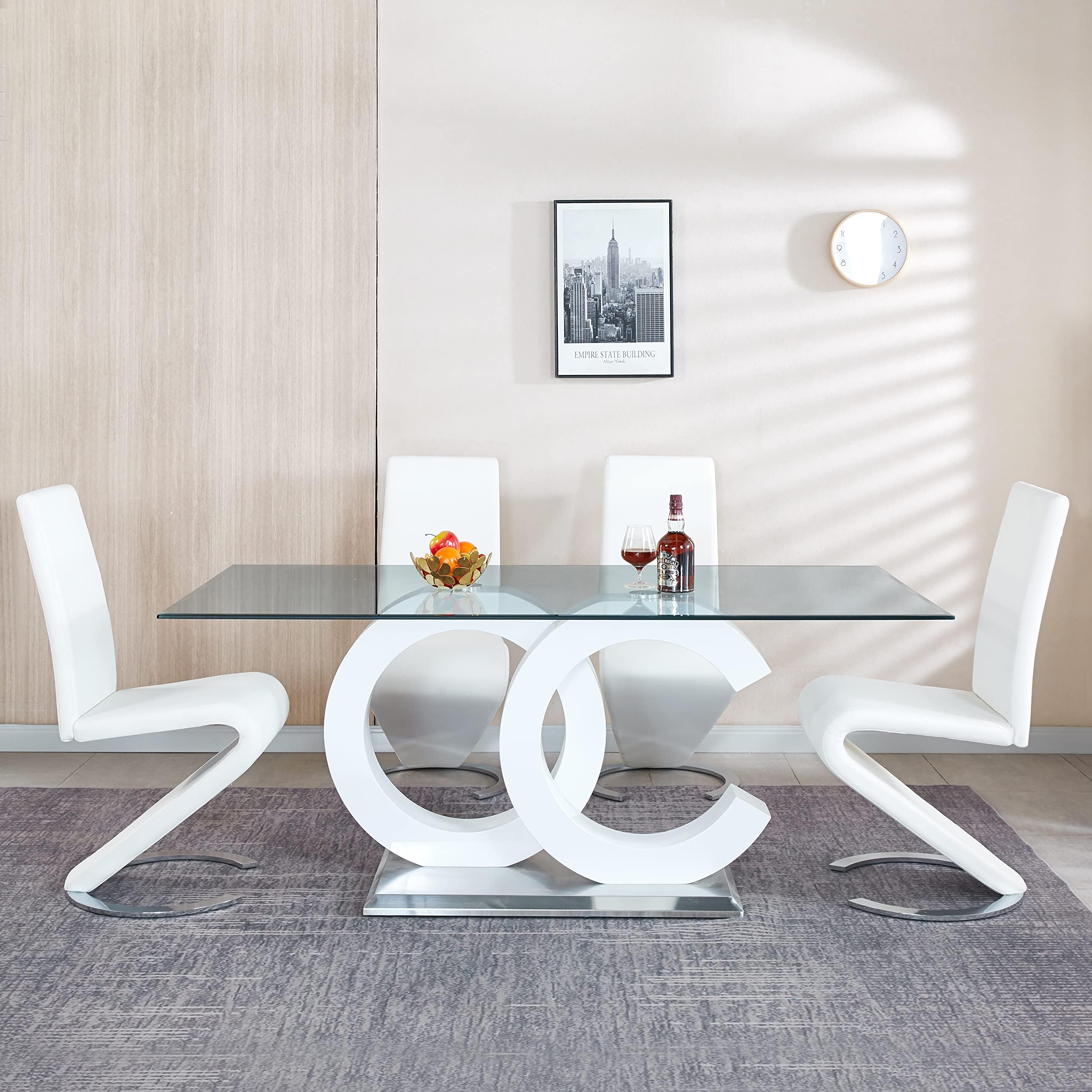 Amazon.com - Mcltopz 70.08 inch Glass Dining Table, Modern Dining Table ...