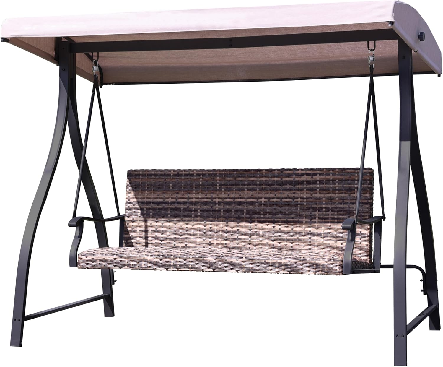 Amazon.com : BPS 3-Seat Outdoor Rattan Patio Swing with Adjustable ...