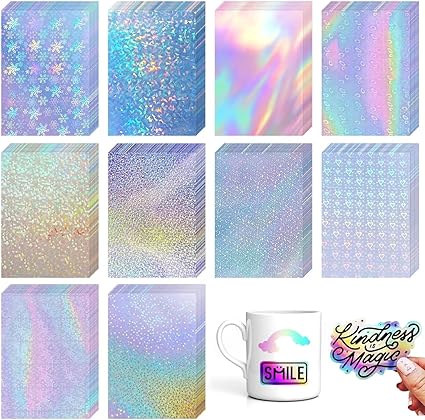 Amazon.com: 100 Sheets Holographic Sticker Paper 8.3x11.7 Inch Clear ...