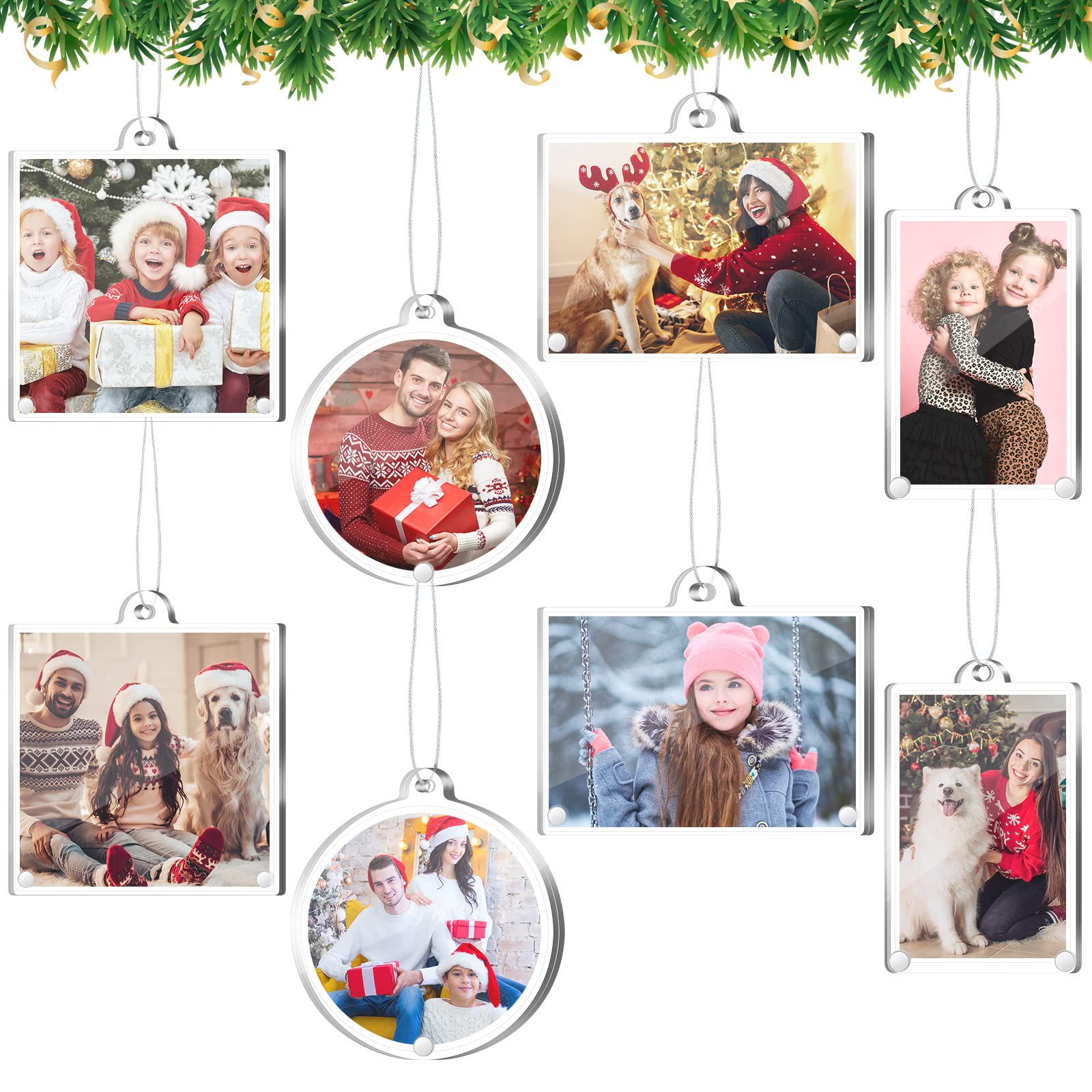 Amazon.com - 8 Pieces Christmas Photo Ornaments Hanging Picture Frame ...