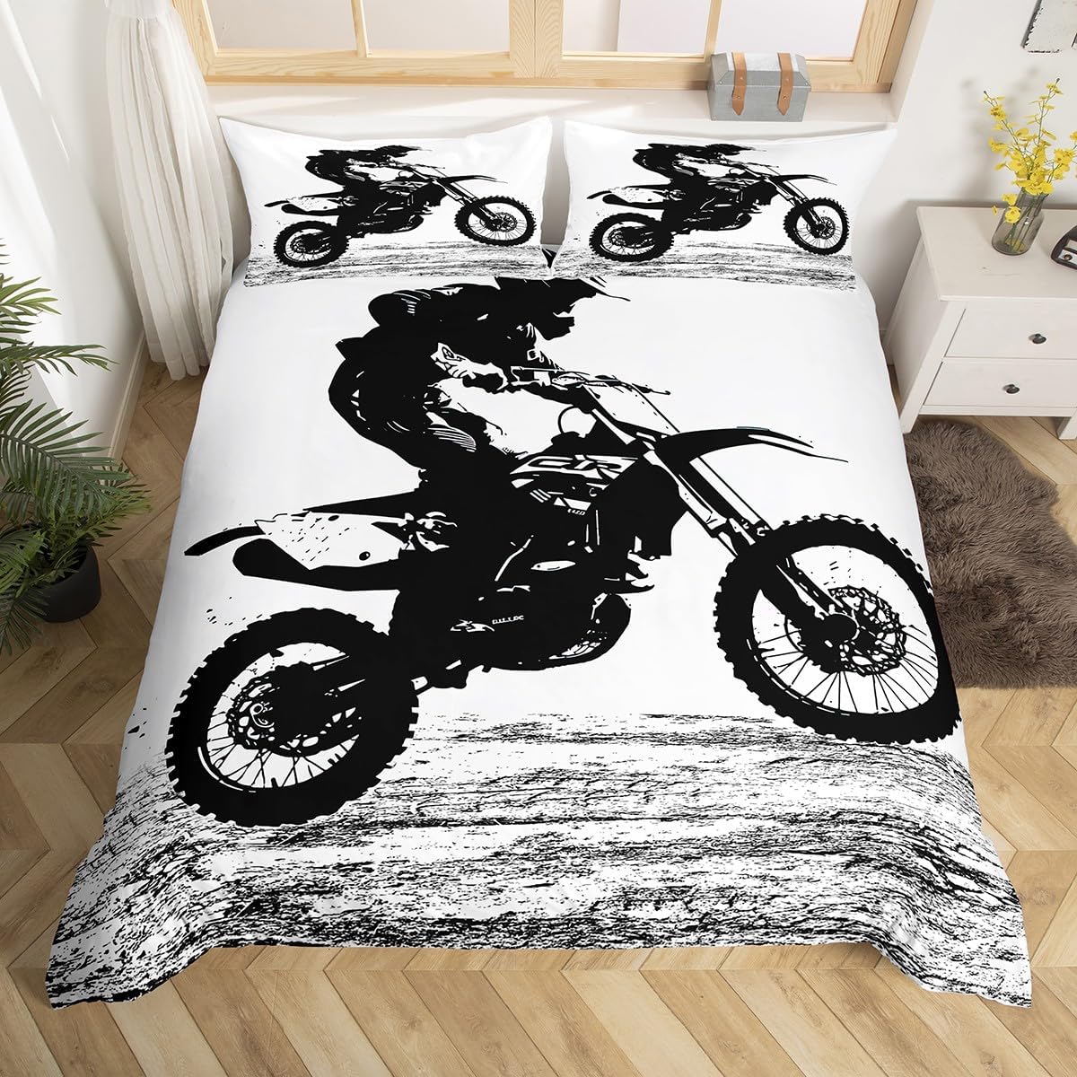 Homewish Motocross King Size Duvet Cover Sets 3 Pieces, Modern Dirt ...