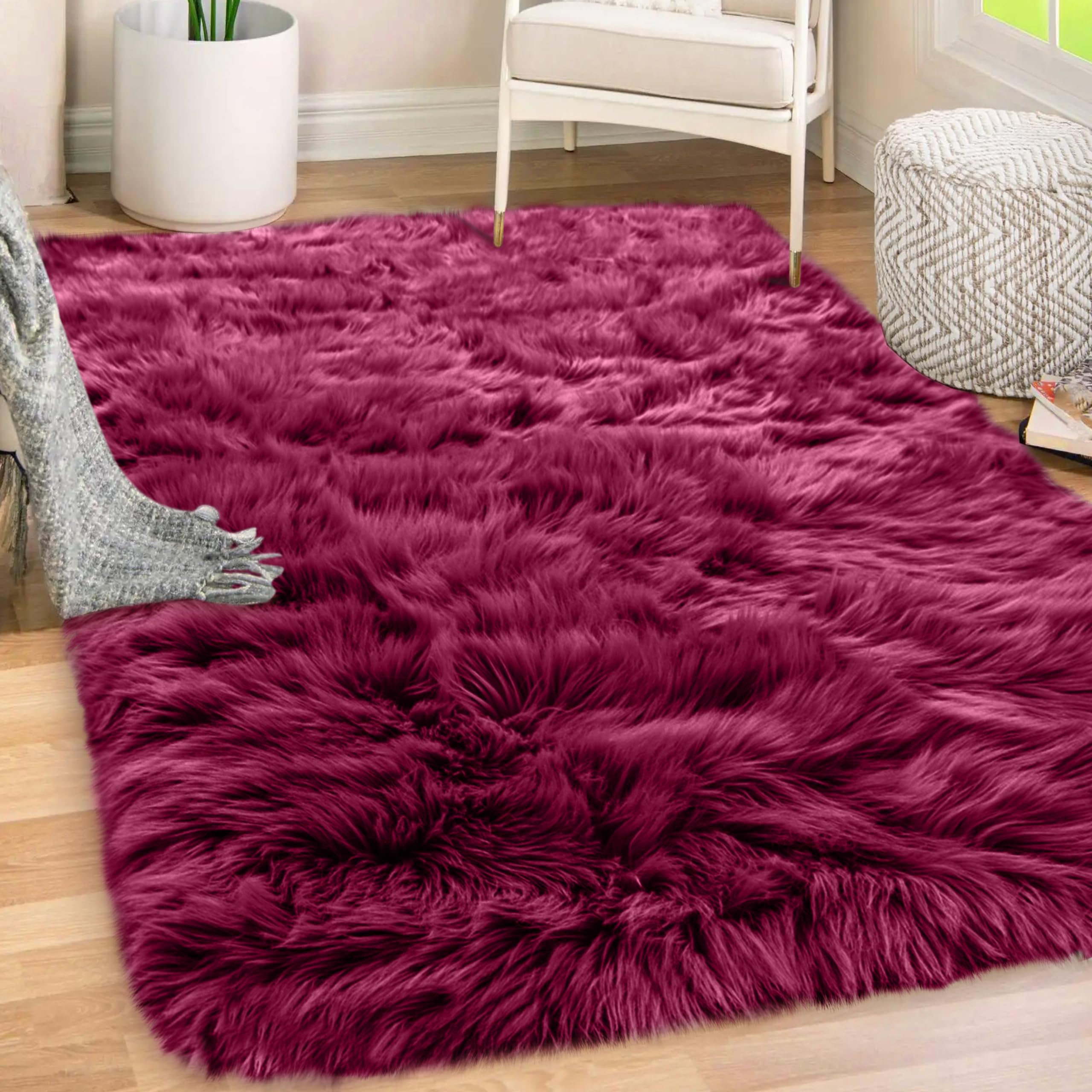 Snapklik.com : Fluffy Faux Fur Rug, Machine Washable Soft Furry Area ...