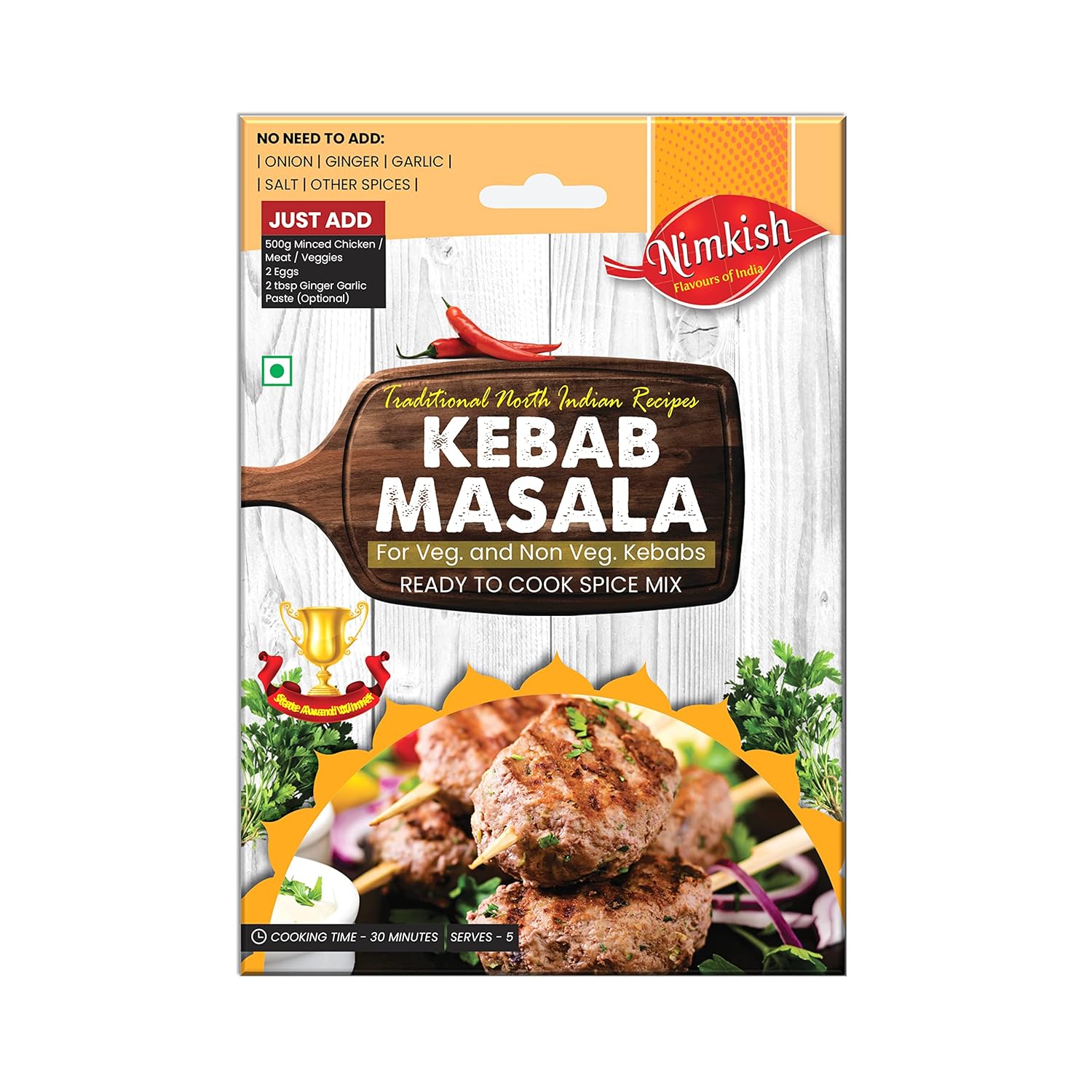 Nimkish Kebab Masala 80g, Ready to Cook Spice Mix, Masala For Both Veg ...