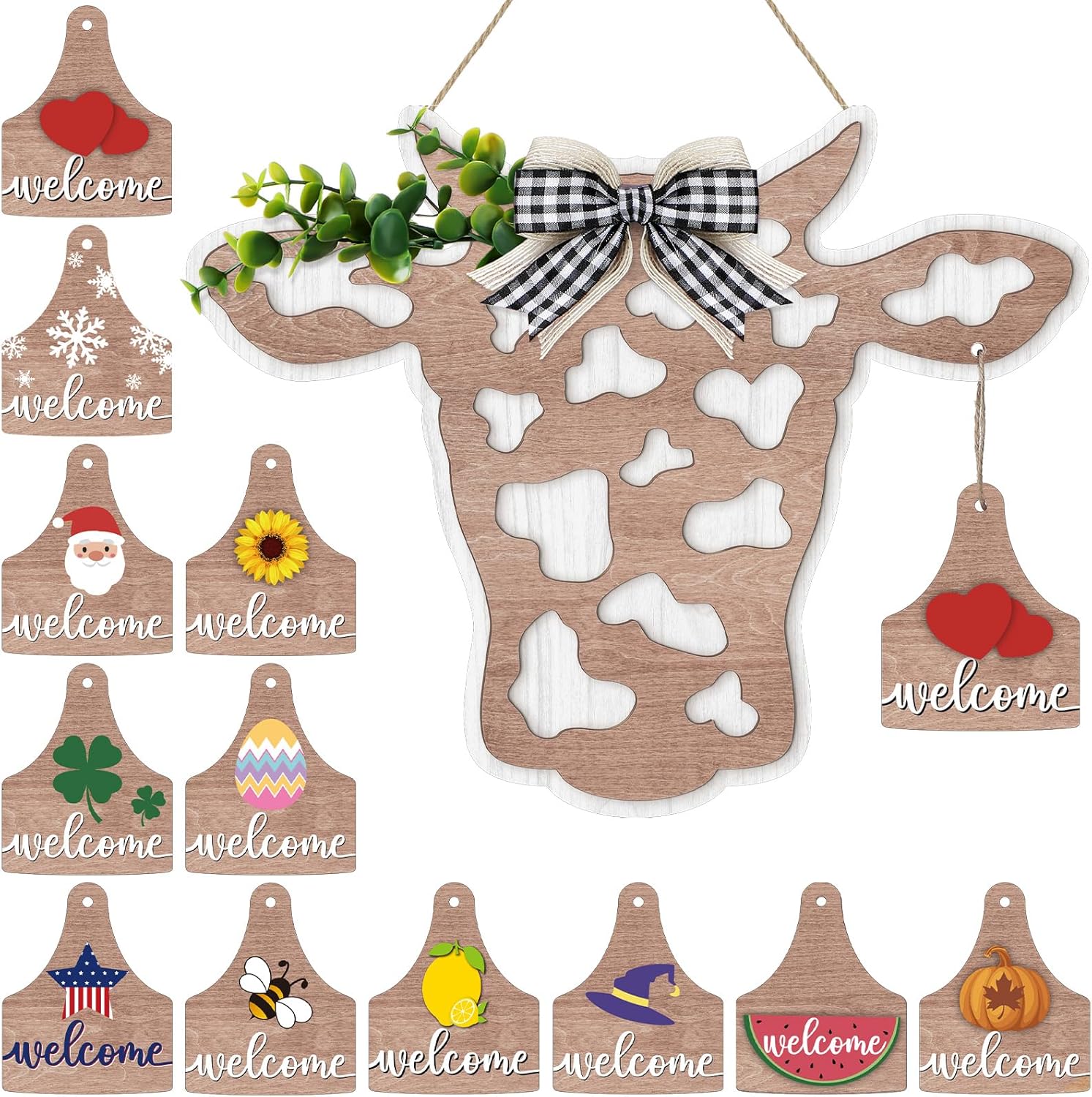 Amazon.com: Maitys 13 Pcs Highland Cow Head Door Wreath Sign Welcome ...