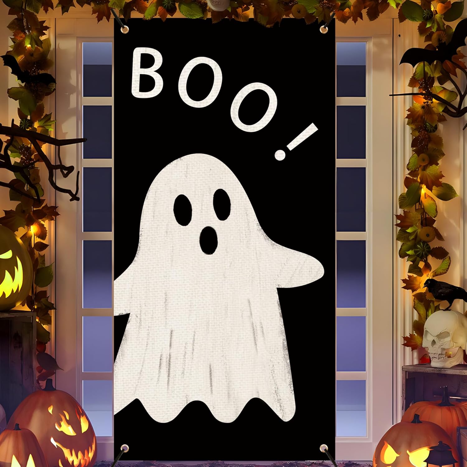 Amazon.com: Halloween Ghost Door Cover Boo Cute Ghost Door Banner ...
