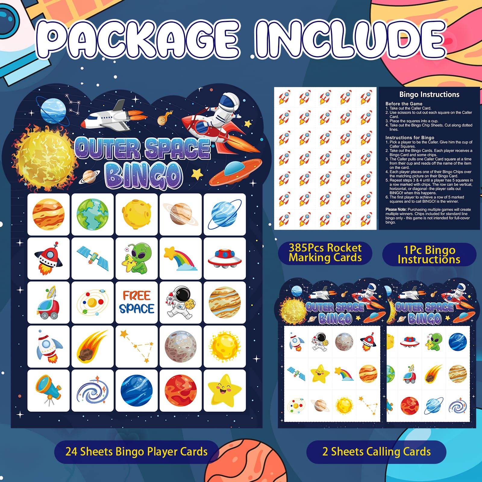 Snapklik.com : Space Bingo Game, 24 Players Outer Space Bingo Cards For ...