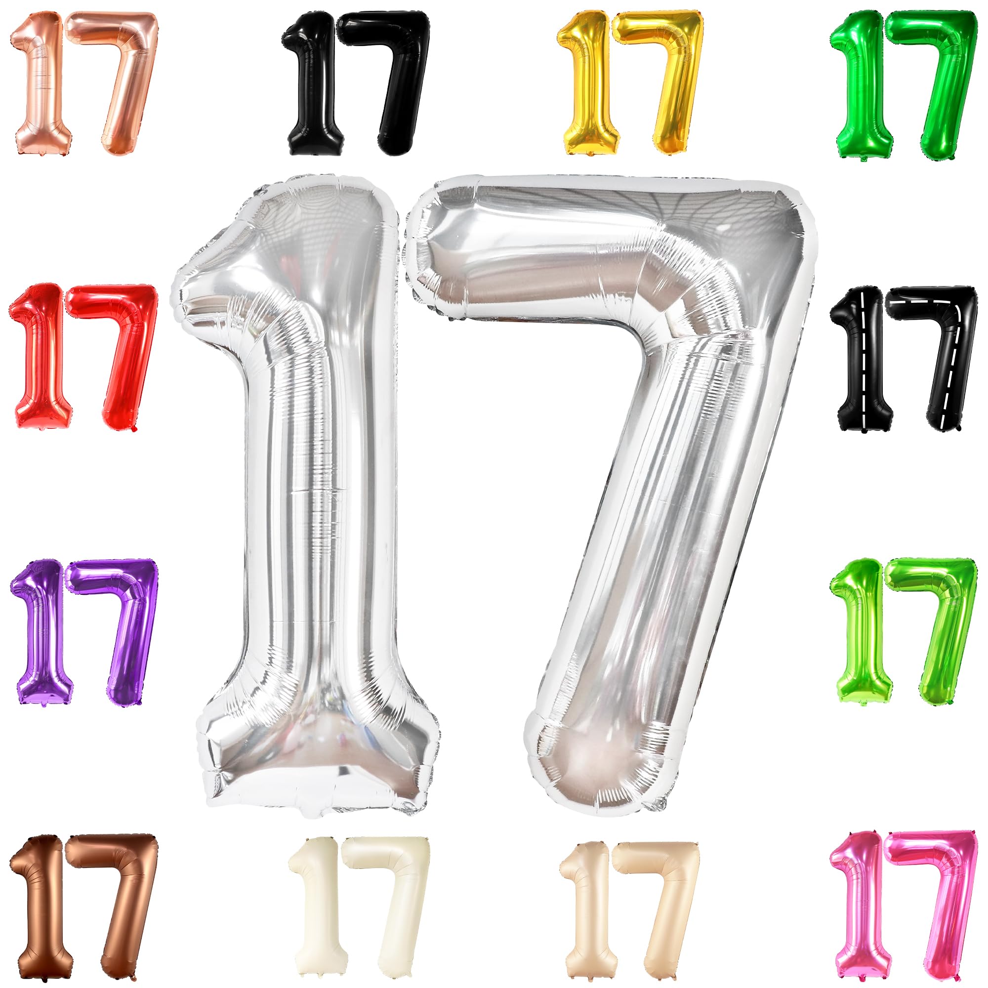 Amazon.com: KatchOn, Giant Silver 17 Balloon Numbers - 40 Inch | Happy ...