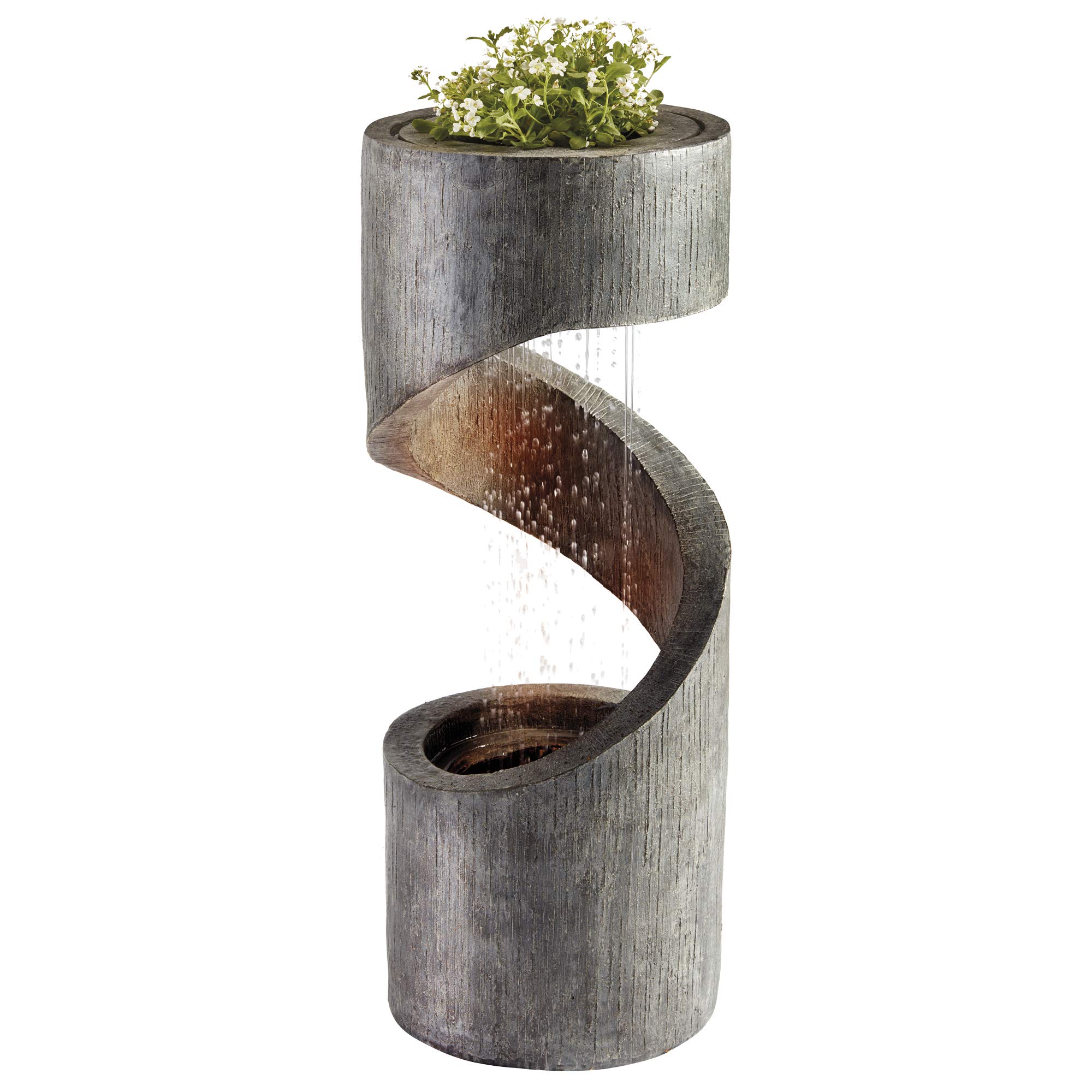 Serenity Spiral Rainfall Water Feature with Planter & LED Lights, Self ...