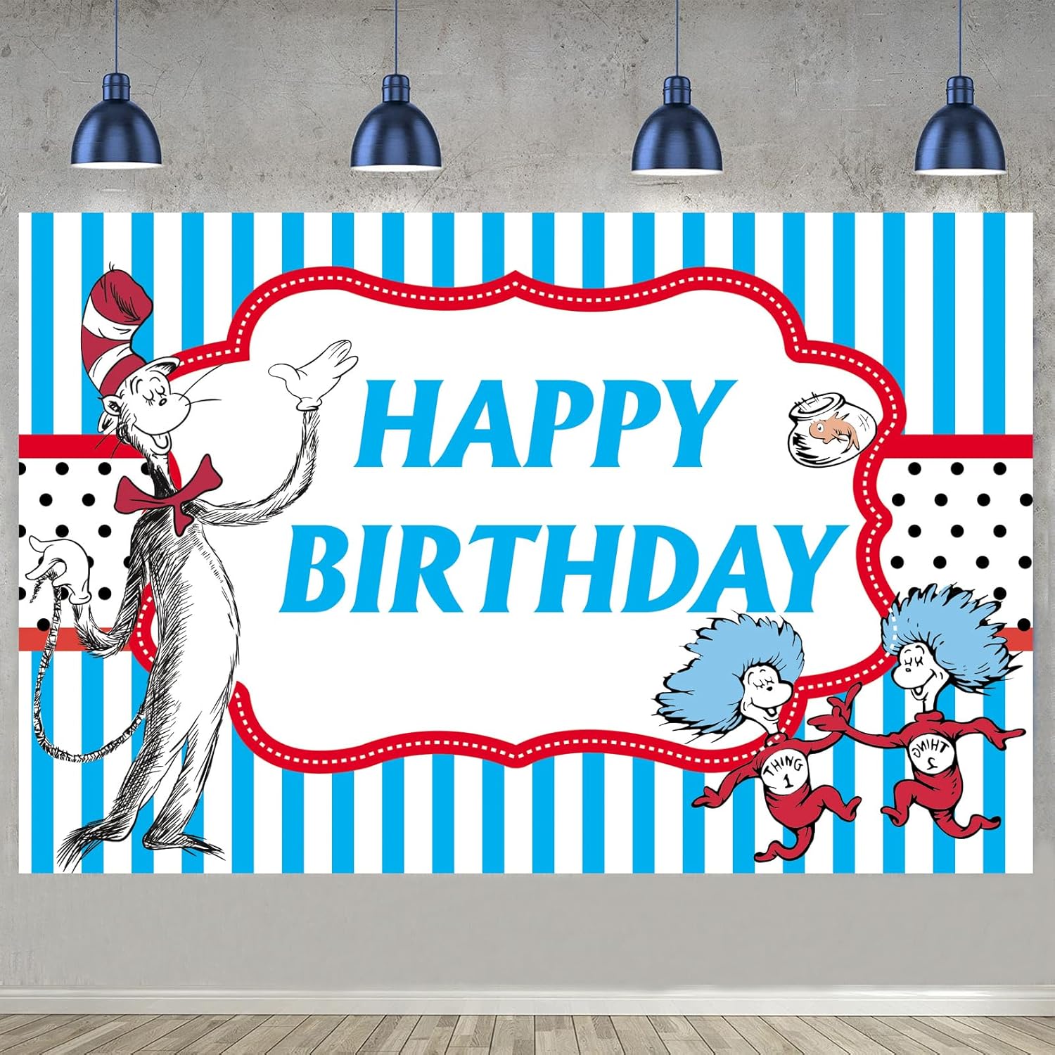 Amazon.com : Red and Blue Stripes Backdrop Party Supplies Dr Seuss ...