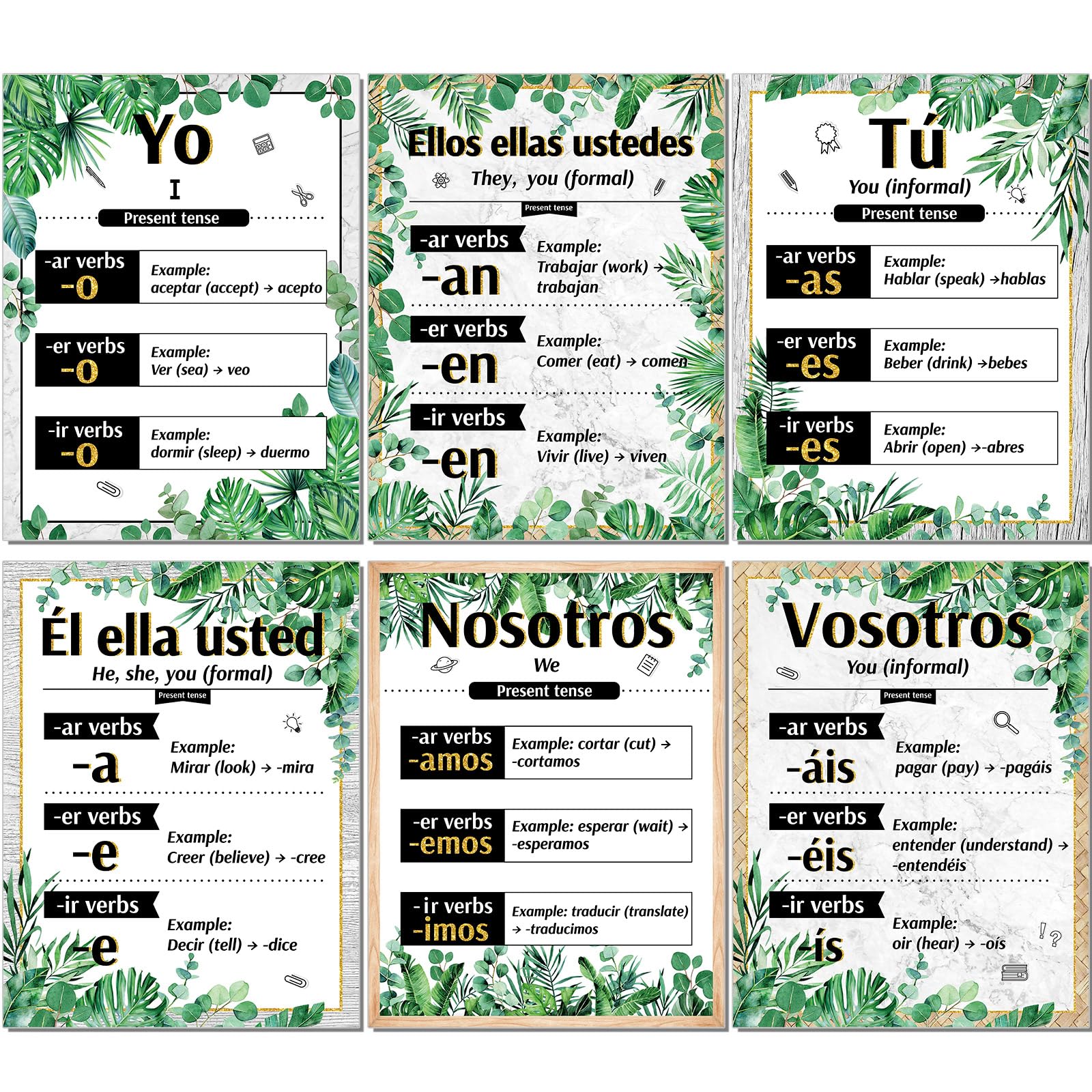 Snapklik.com : 6 Pcs Spanish Verb Conjugation Posters Eucalyptus ...