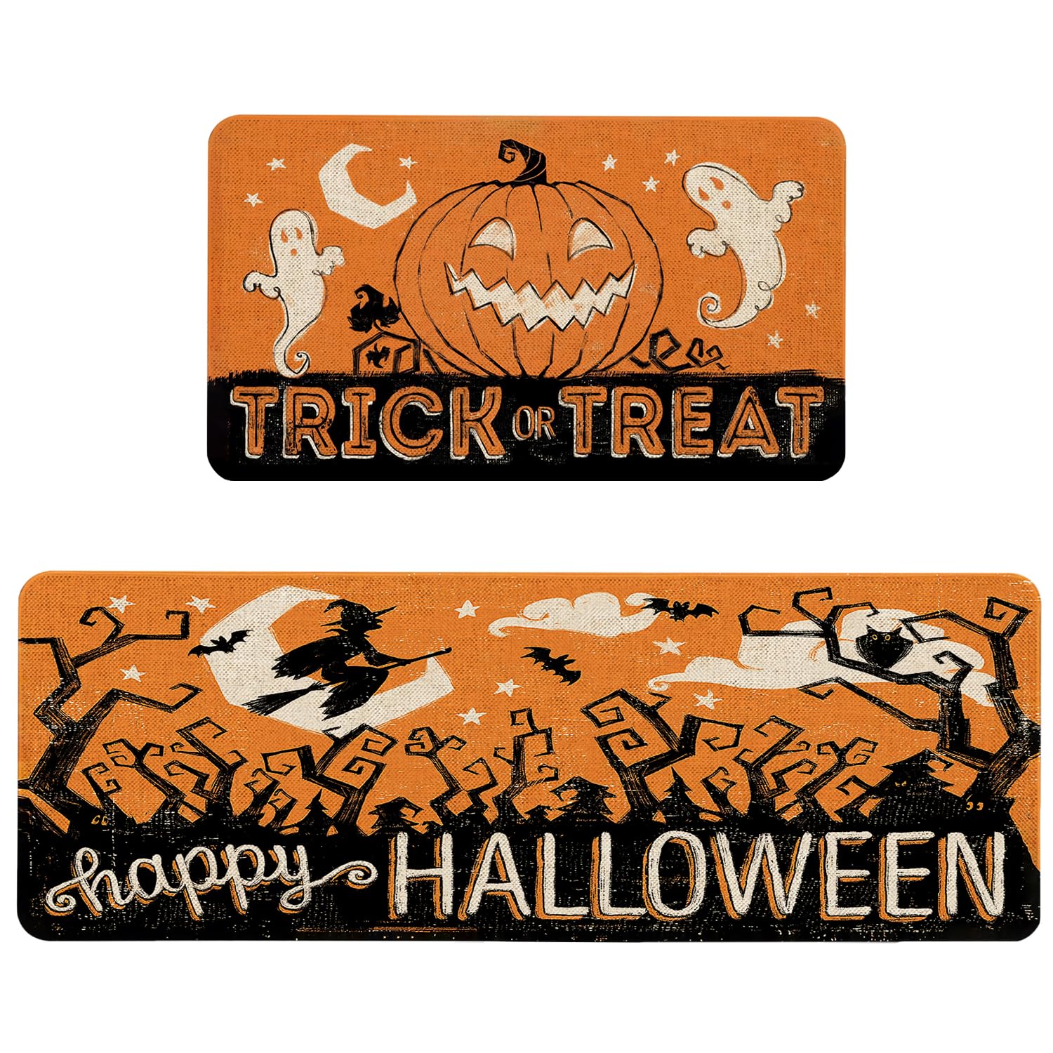Amazon.com: Happy Halloweeen Kitchen Rugs and Mats Set of 2, Trick Or ...