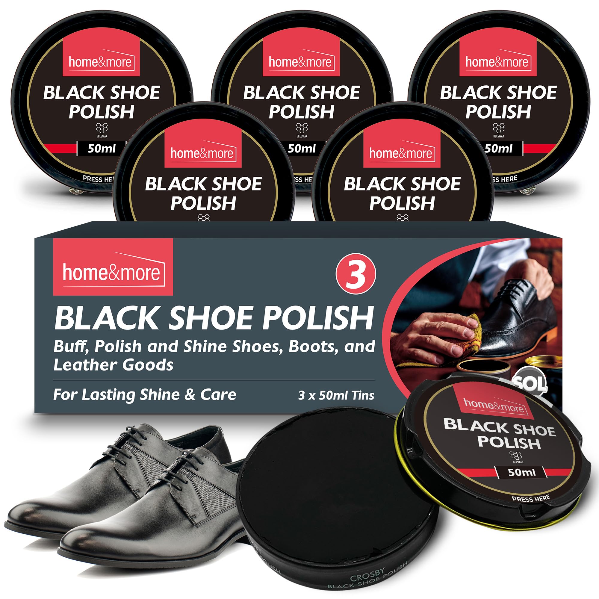 SOL 6pk Black Shoe Polish 150ml – Beeswax & Carnauba Wax Polish for ...