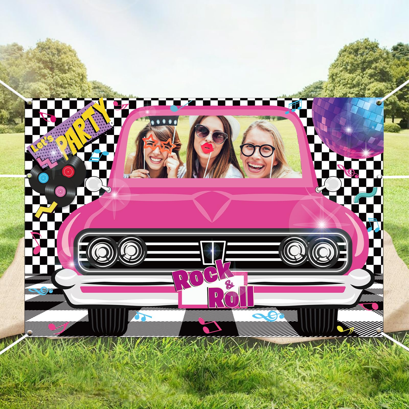 Snapklik.com : 50s Theme Party Decorations Pink Car Photo Prop Backdrop ...