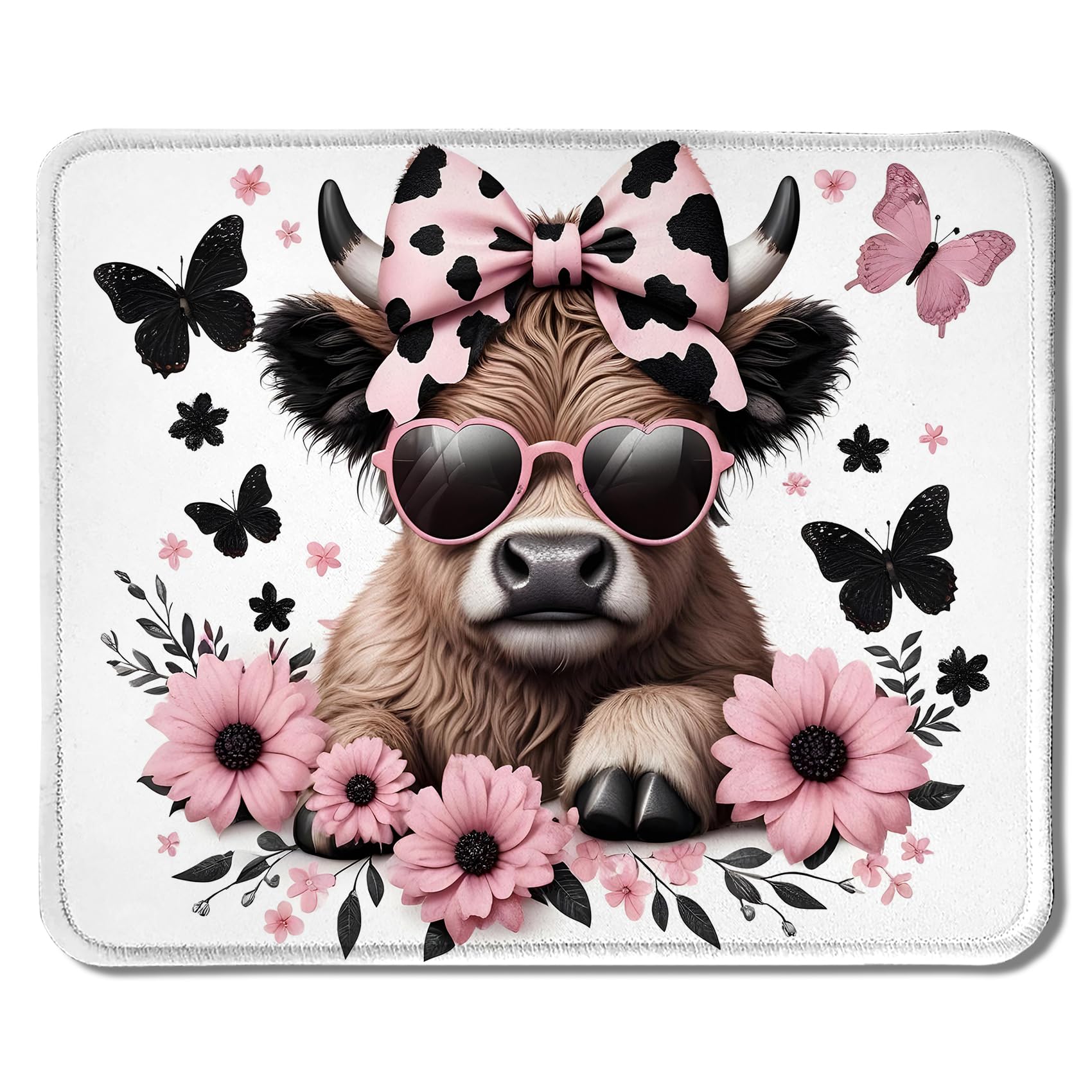 Amazon.com: Highland Cow Mouse Pad, Coquette Pink Bow Floral Cow Mouse ...