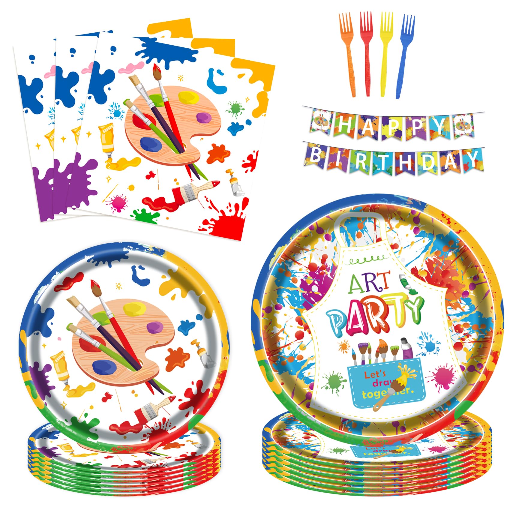 Amazon.com: Art Party Kit for 24 Guests - 97 Pcs Including Plates ...
