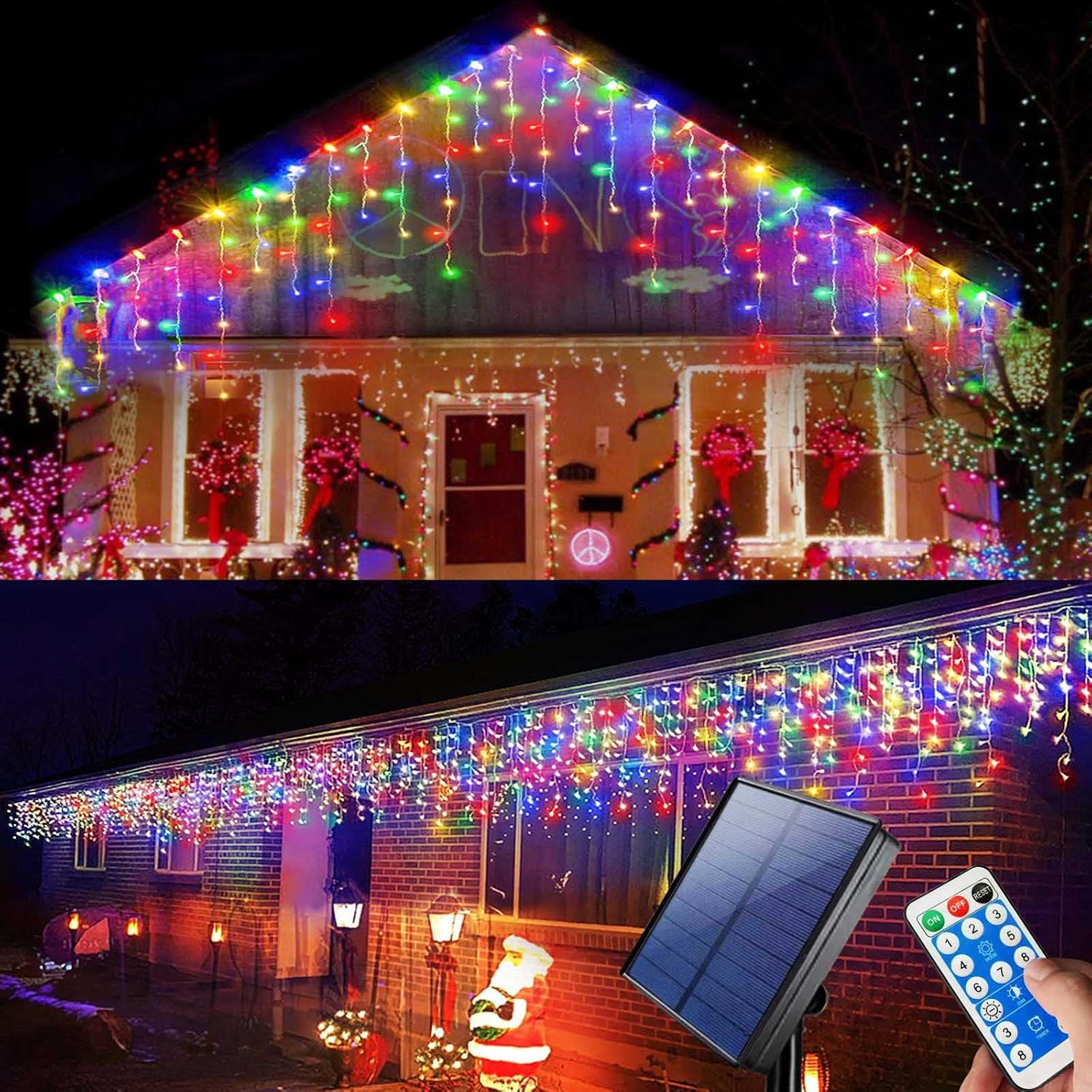 Homeleo Multi-Color Outdoor LED Icicle Lights, 14.5Ft with 160 LEDs ...