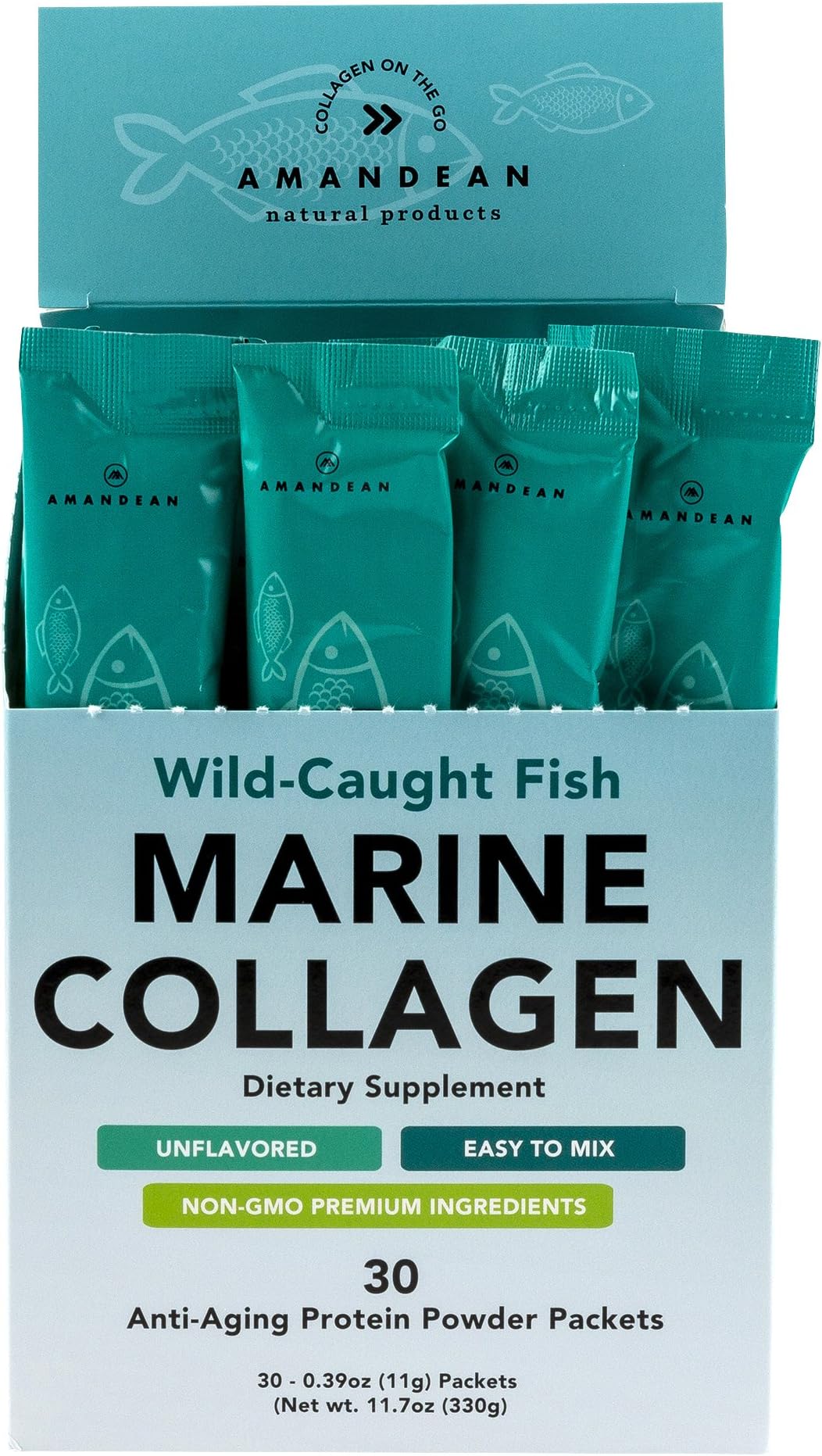 Amazon.com: AMANDEAN Marine Collagen Peptides Powder Stick Packs. Wild ...