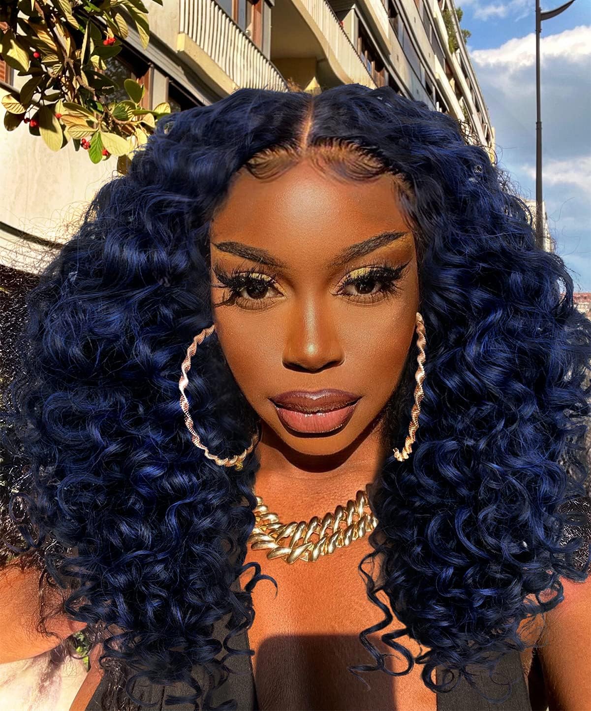 Amazon.com : BlackSwern Blue Wigs, Curly Lace Front Wigs Pre Plucked ...