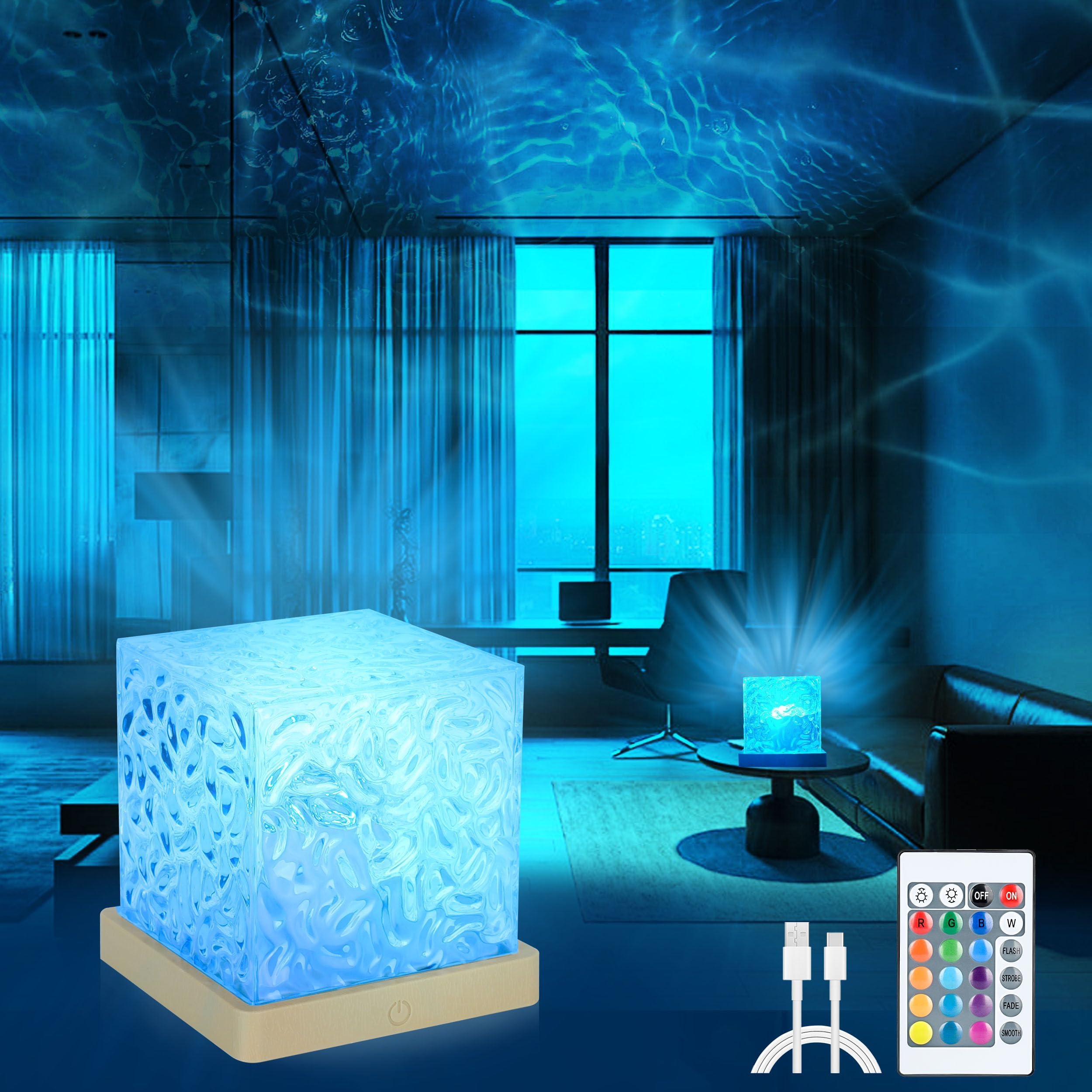 Northern Lights Ocean Wave Projector, 16 Colors Gradual Rotating Flame ...