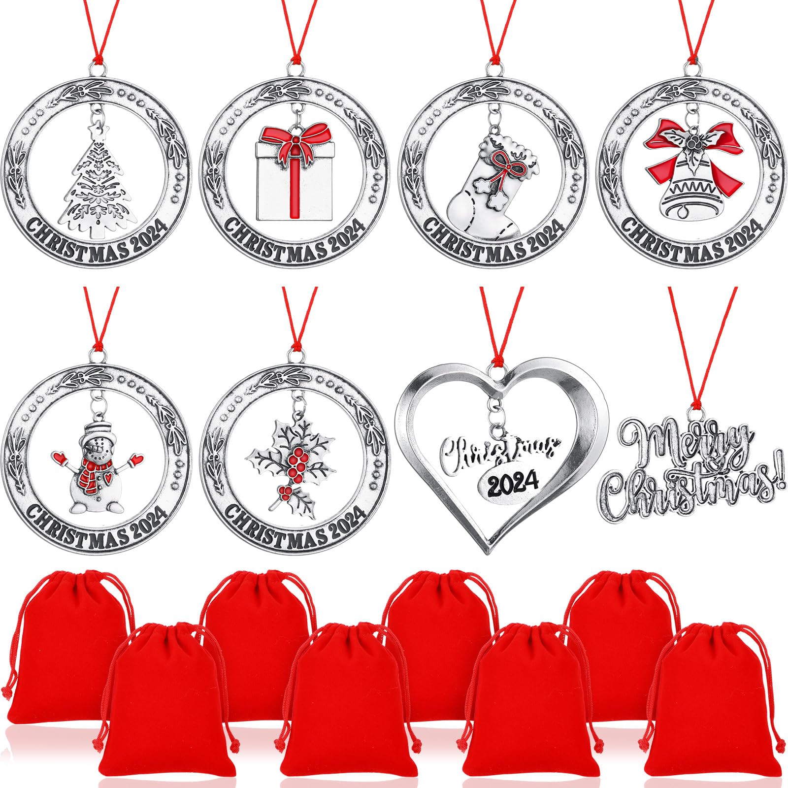 Amazon.com: Zhengmy 8 Pieces Solid Pewter Metal Christmas Tree Ornament ...