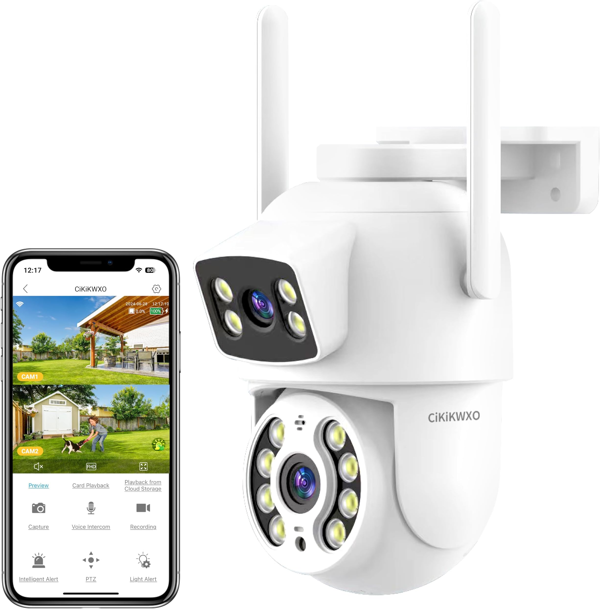 Amazon.com : CiKiKWXO Dual Lens Security Camera Outdoor, 3MP+3MP 2.4G ...