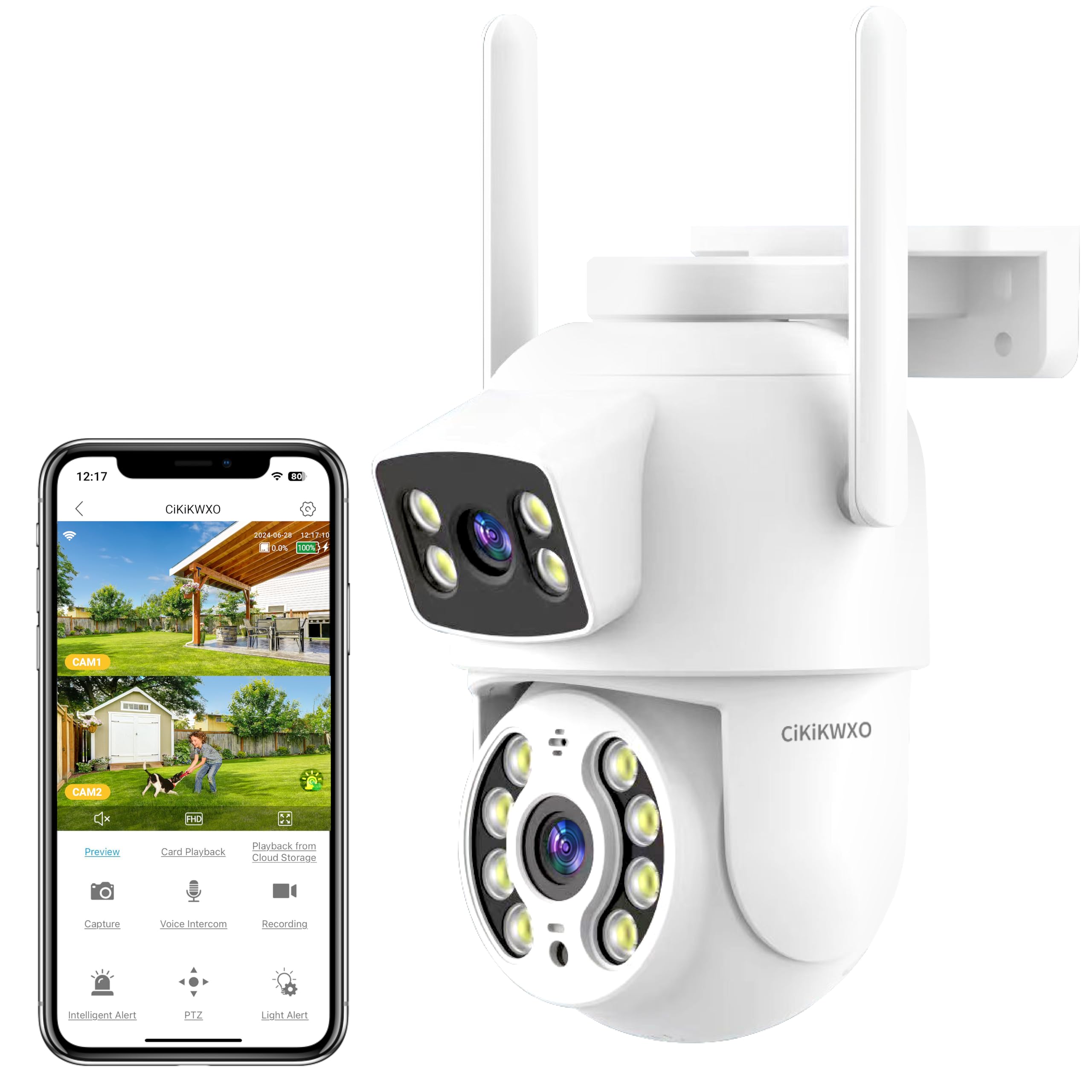Amazon.com : CiKiKWXO Dual Lens Security Camera Outdoor, 3MP+3MP 2.4G ...