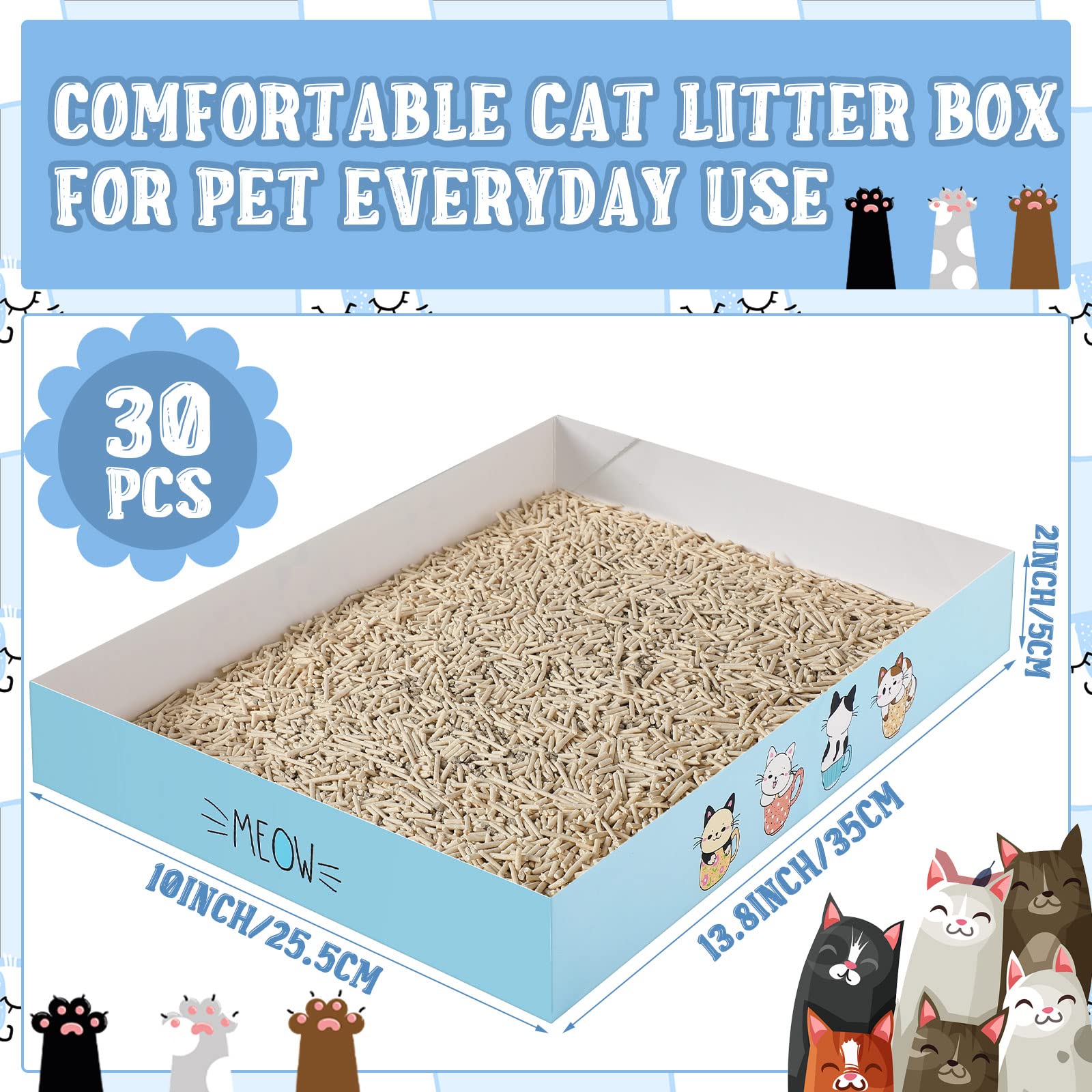 Roshtia 30 Pcs Disposable Cat Litter Box Foldable Paper Kitty Litter ...