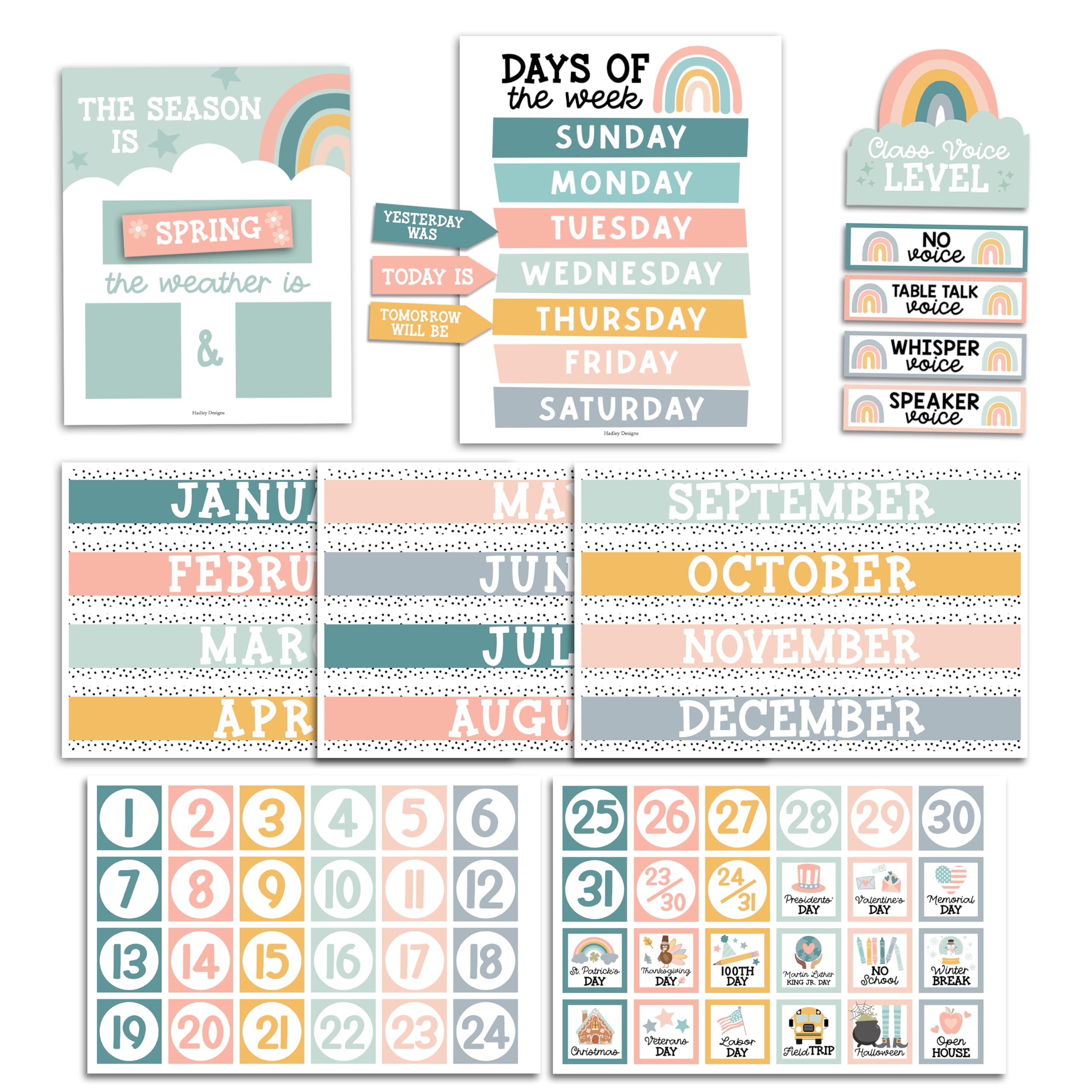 Amazon.com : Boho Classroom Calendar Set Bulletin Board - Bulletin ...