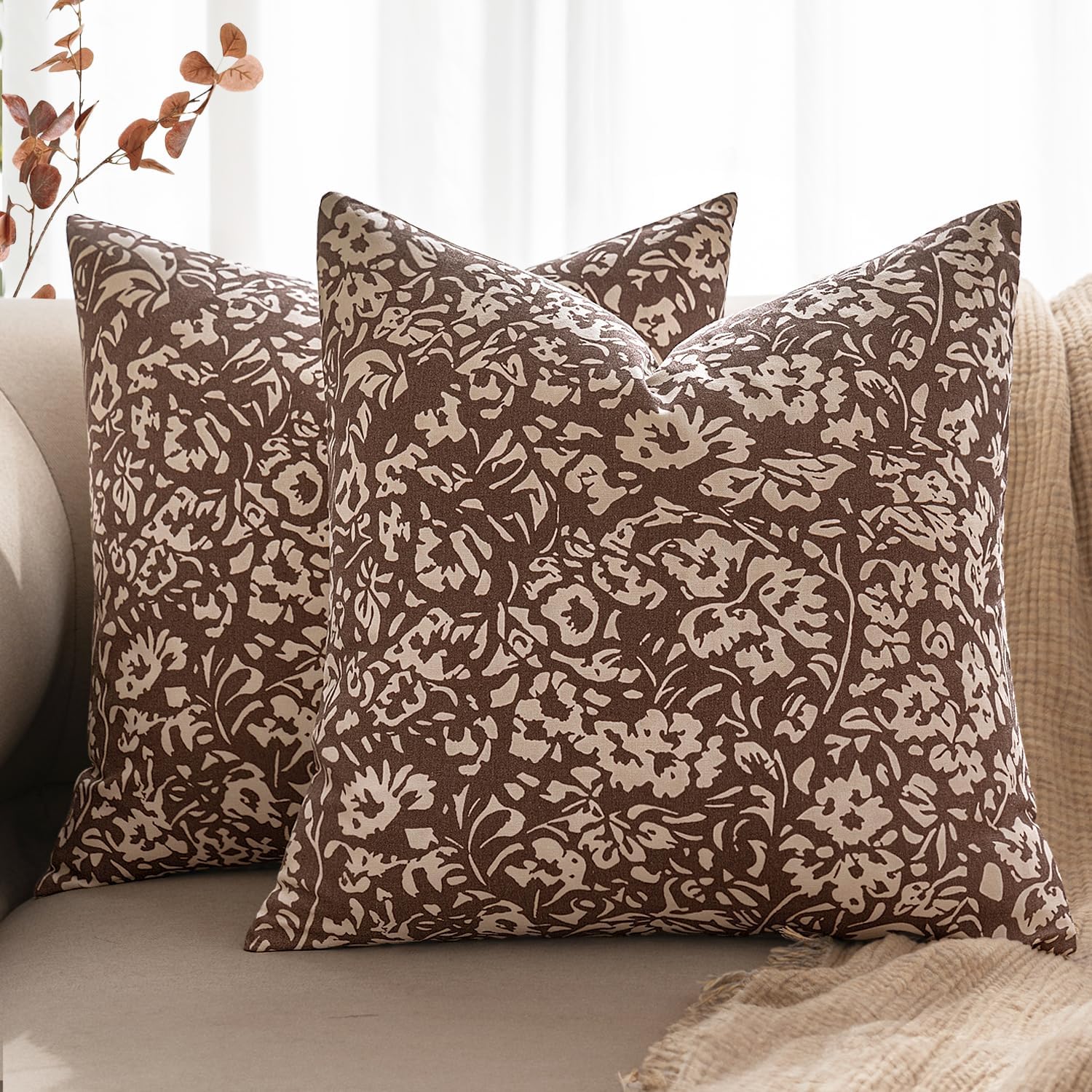 Amazon.com: MIULEE Floral Pillow Covers 18x18 Set of 2, Neutral Linen ...