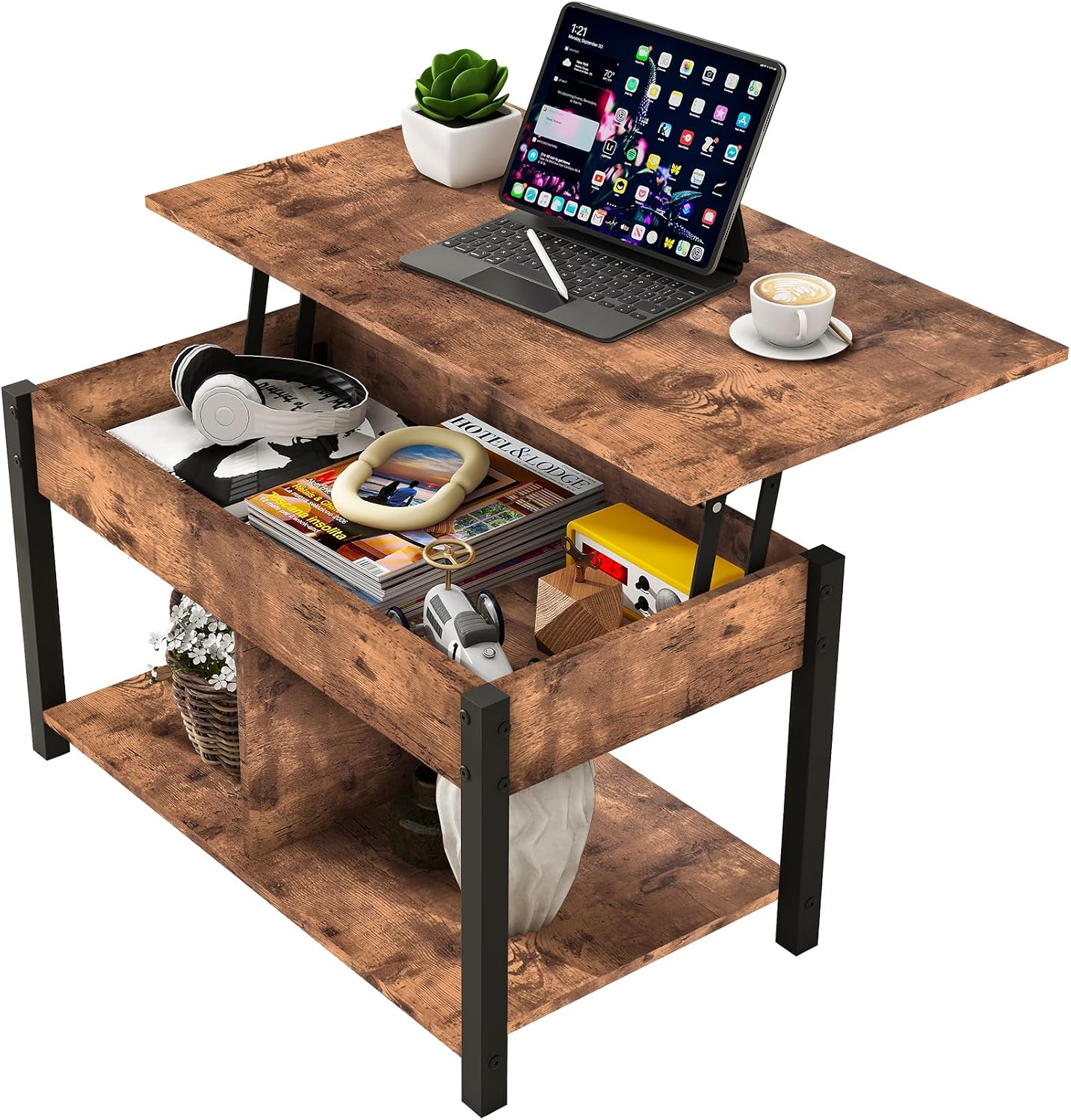 Amazon.com: HOMERECOMMEND Lift Top Coffee Table with Storage Shelf and ...