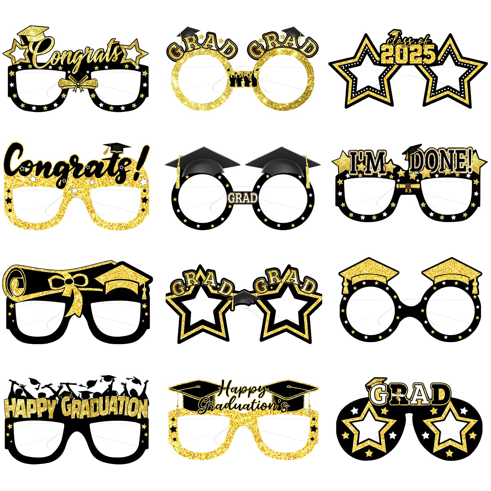 Snapklik.com : 12Pcs Graduation Eyeglasses, Black Gold Class Of 2025 ...