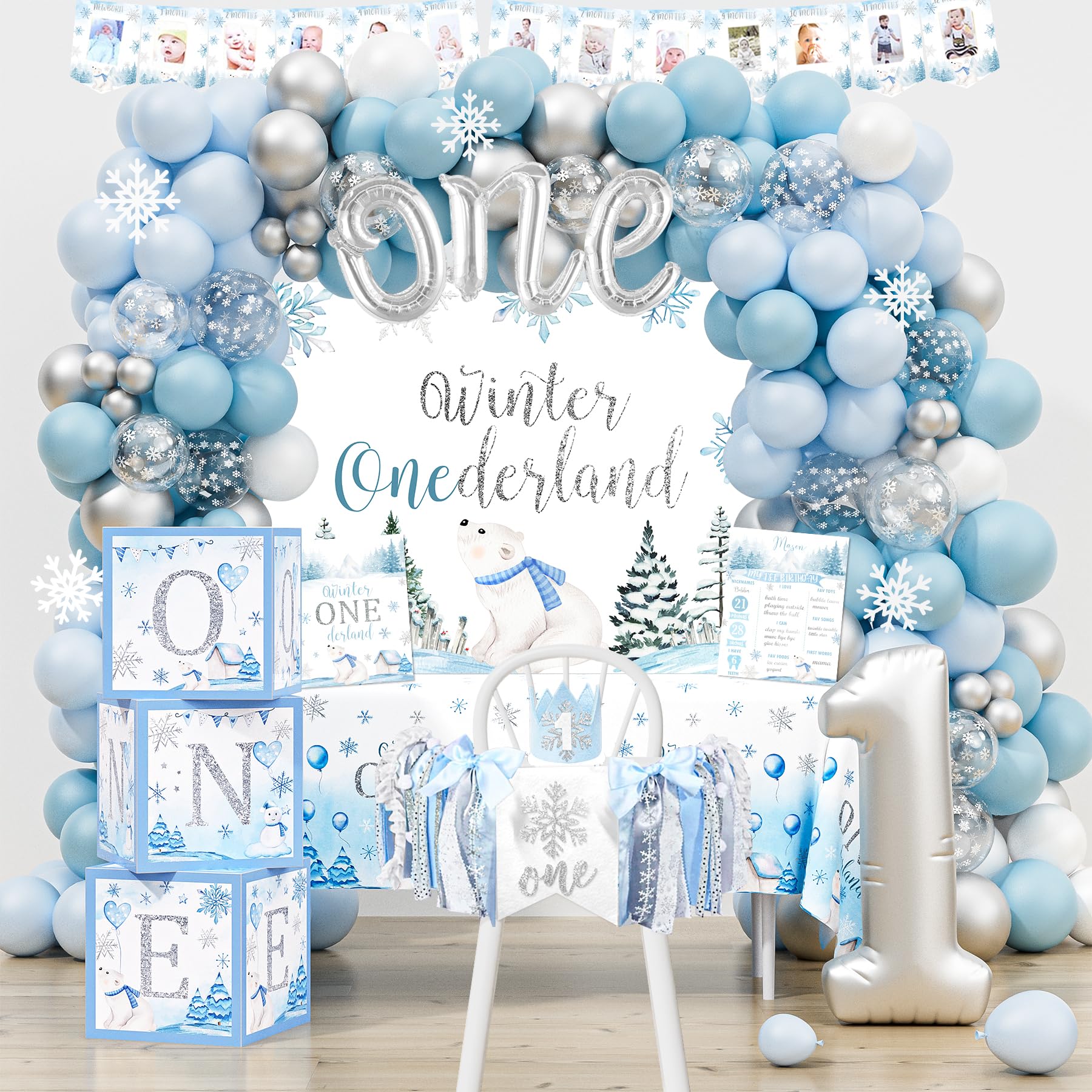 Amazon.com: Blue Winter Onederland Birthday Decorations, Winter ...