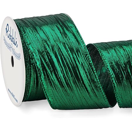Amazon.com: Ribbli Forest Green Crinkled Wired Ribbon with Metallic ...