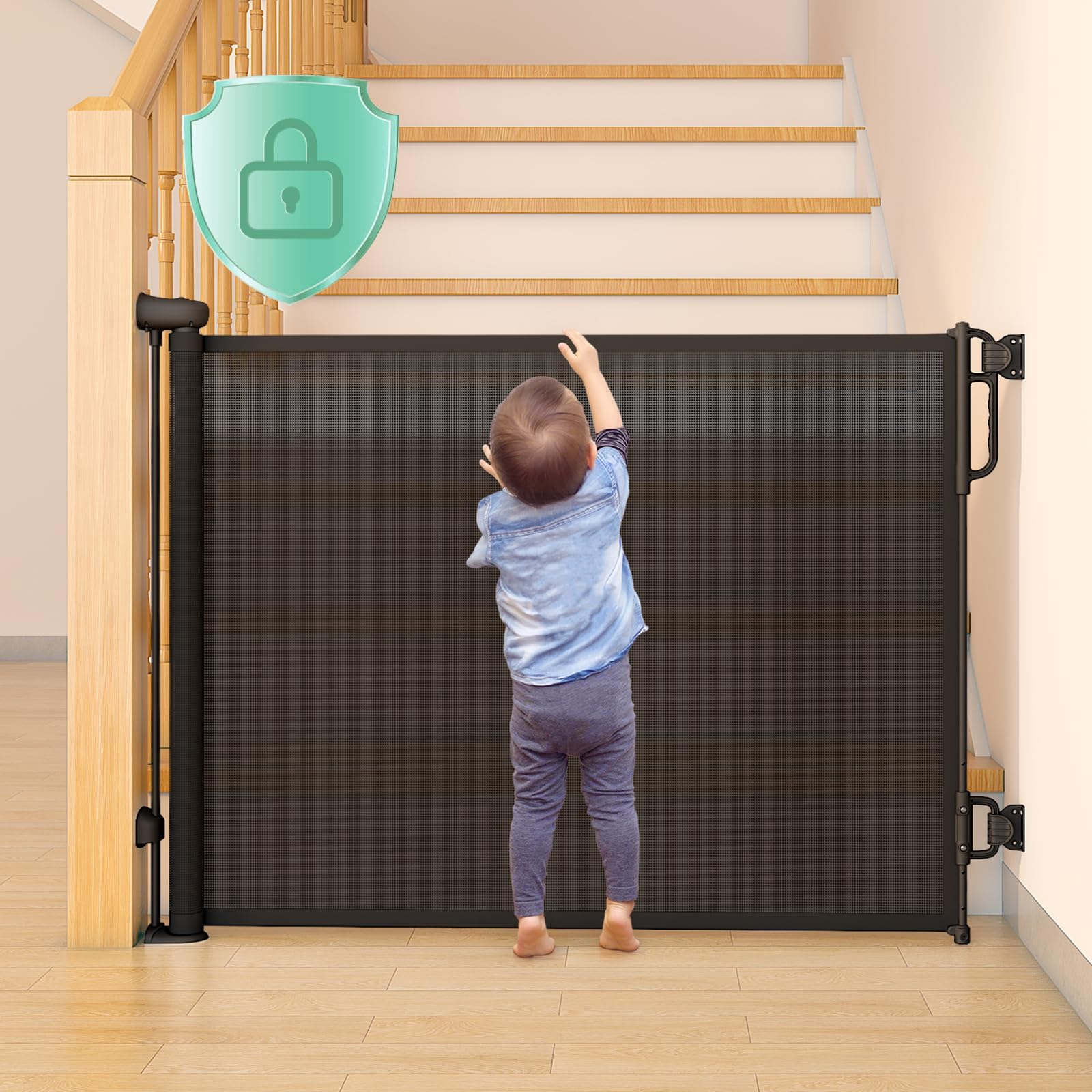 Amazon.com: Momcozy Auto Lock Retractable Baby Gate, Safety Gate for ...