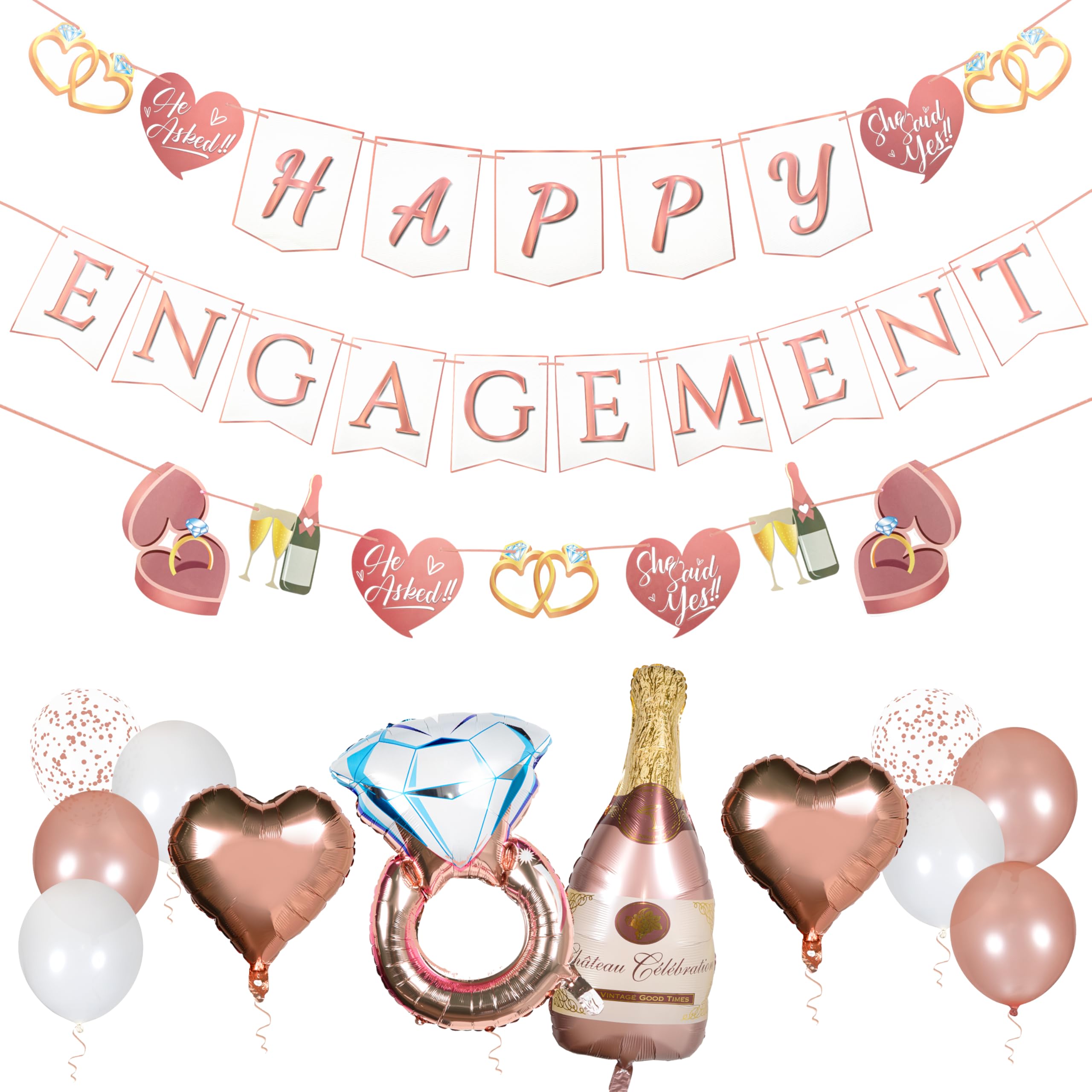 Amazon.com: Pirese Rose Gold Happy Engagement Banner, Just Engaged ...