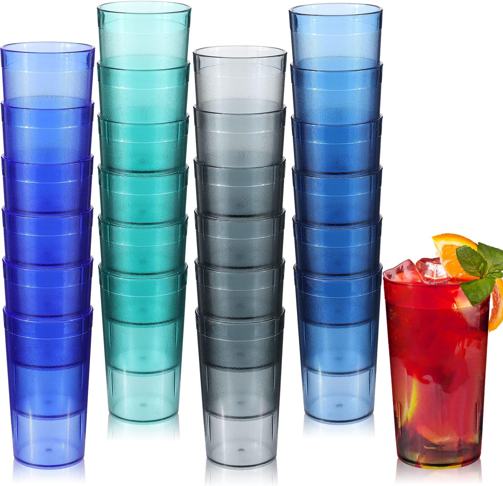 Amazon.com | 24 Pcs Plastic Tumblers Reusable Beverage Cups Stackable ...