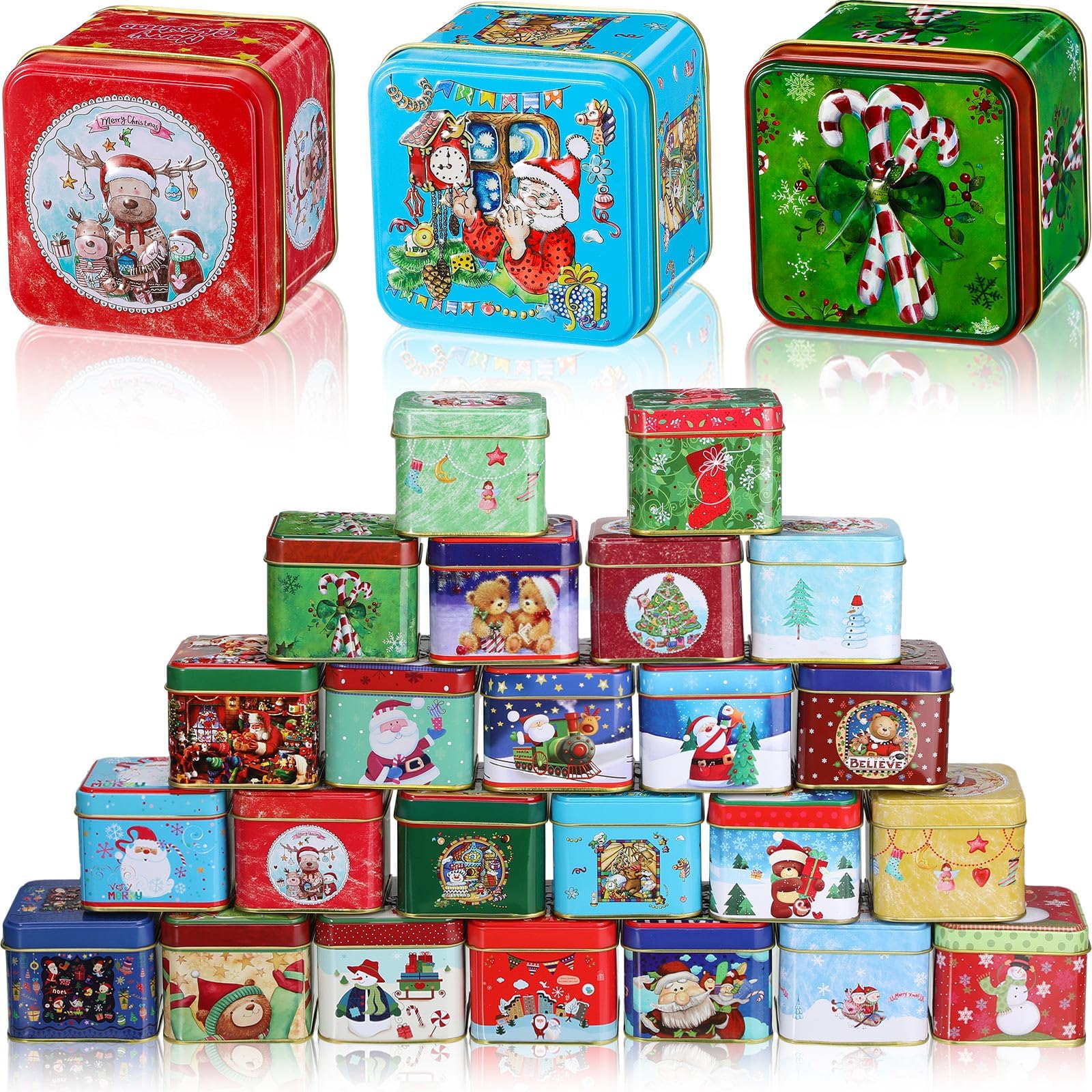 Amazon.com: Dandat 24 Pieces Christmas Cookie Tins with Lids 3 inches ...