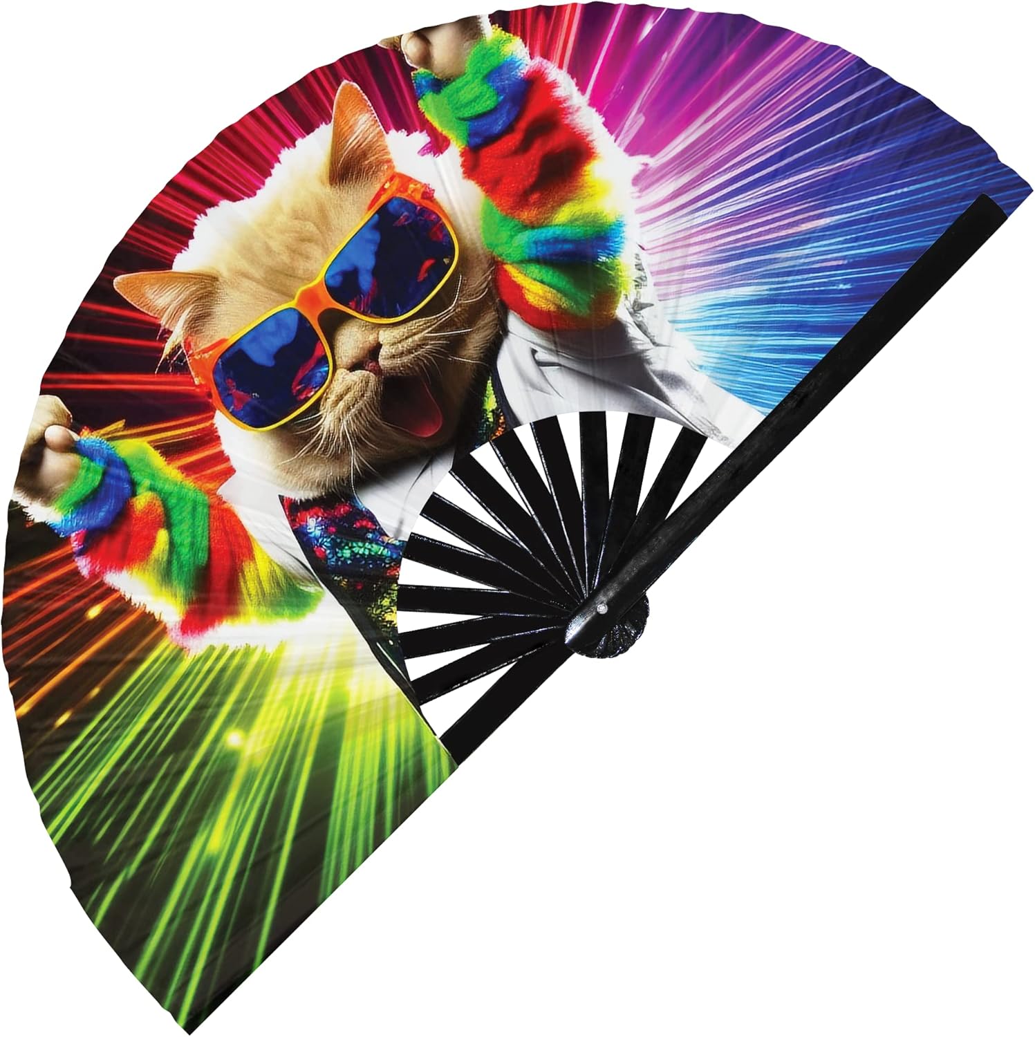 Amazon.com: Party Cat Rave Kitty Hand Fan Foldable Bamboo Circuit Rave ...