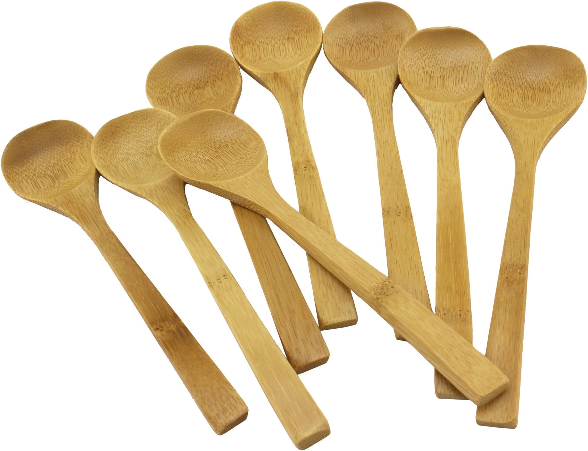 Amazon.com | Natural Bamboo Handle Serving Spoons Set of 6, Large Size Stainless Steel Dinner ...