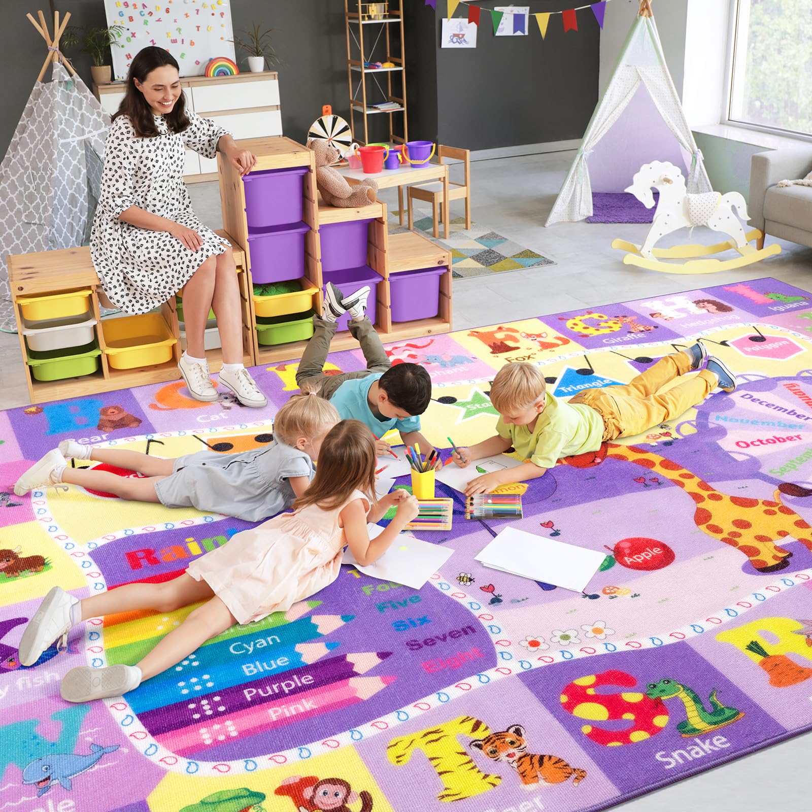 Amazon.com: B BENRON 6x9 Large Playroom Rug with ABC Alphabets Animals ...