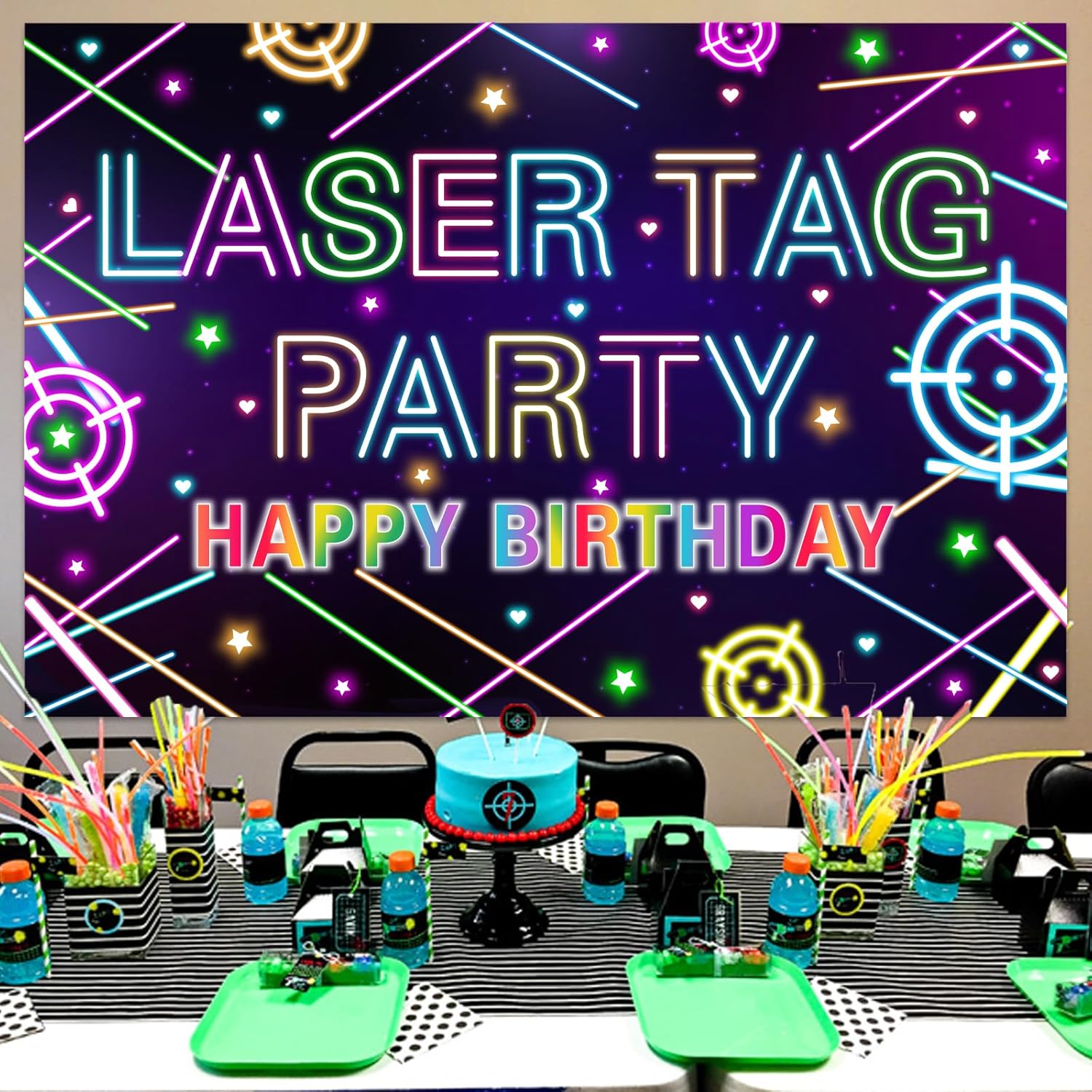 Laser Tag Birthday Decorations Backdrop Gun Backdrops Neon Birthday ...